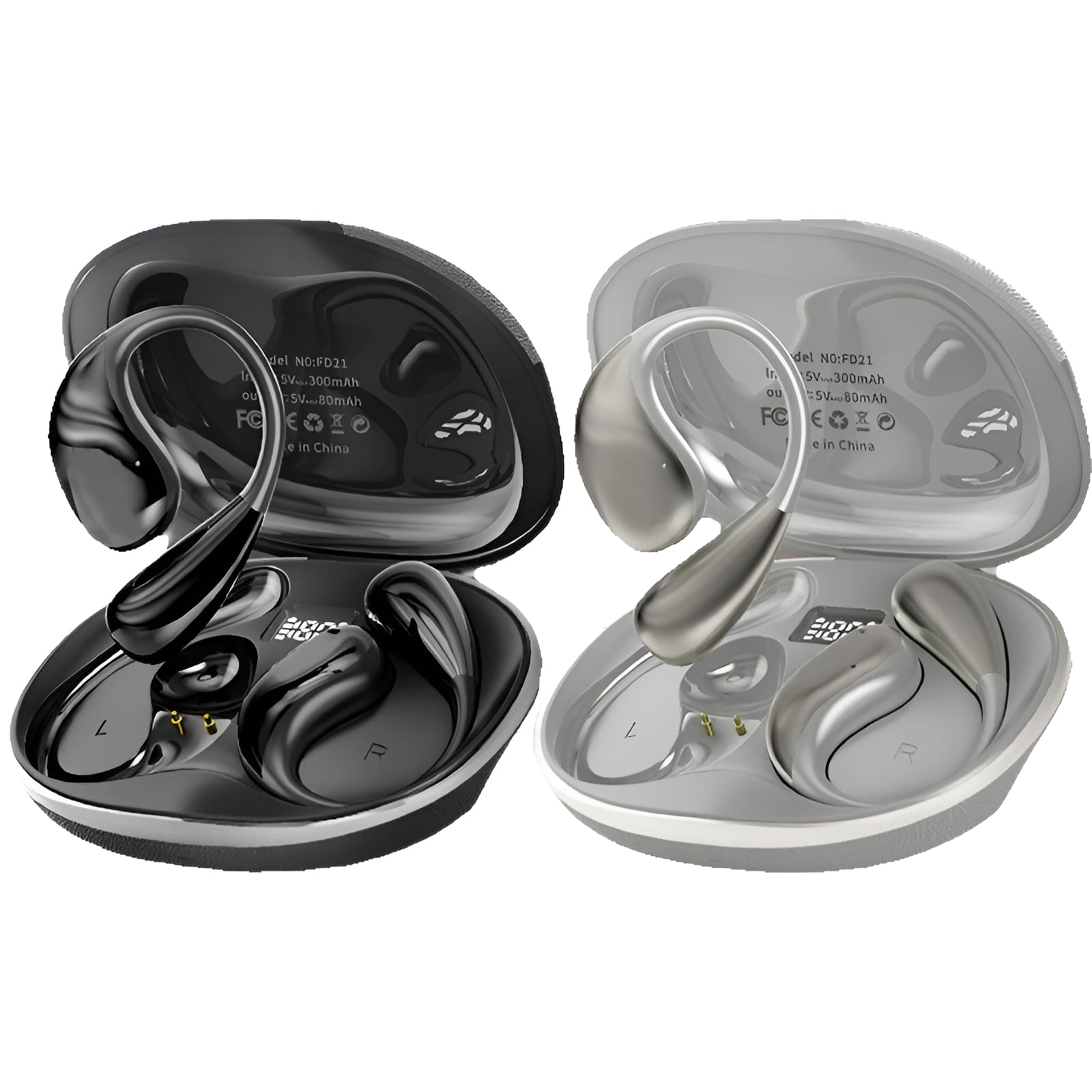 GJX 2Pcs Bone Conduction Headphones,Digital Display Function Open Ear ...