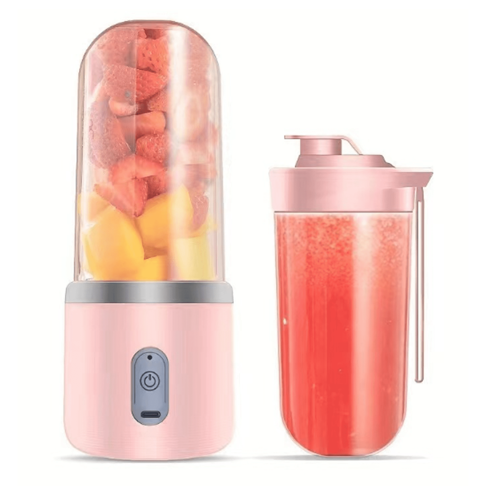 GJX 2Pcs Juicer,Portable and Wireless Pink Blender,Six-Leaf Blade ...