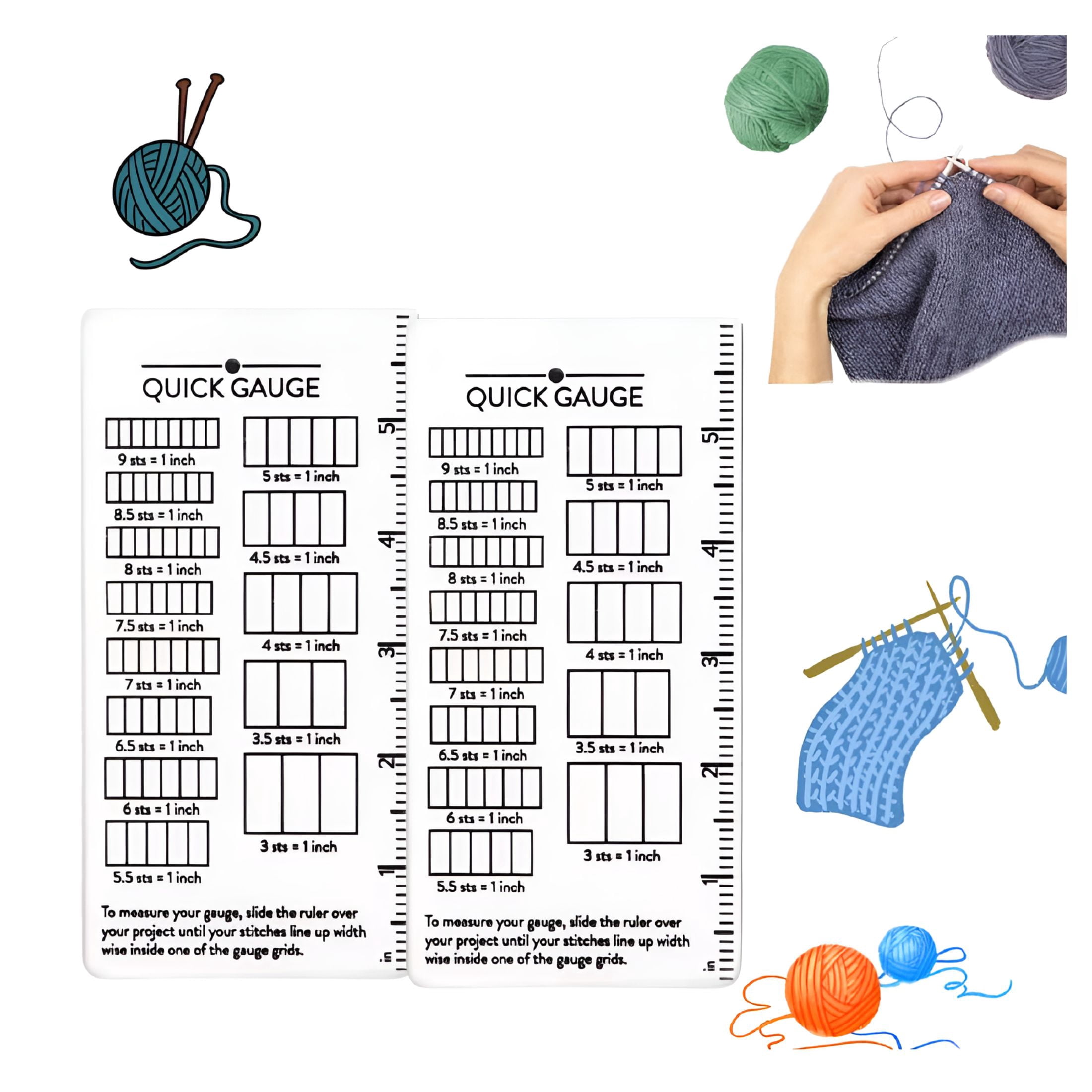 GJX 2Pcs Quick Gauge Ruler for Knitting and Crochet,No Counting Needed ...