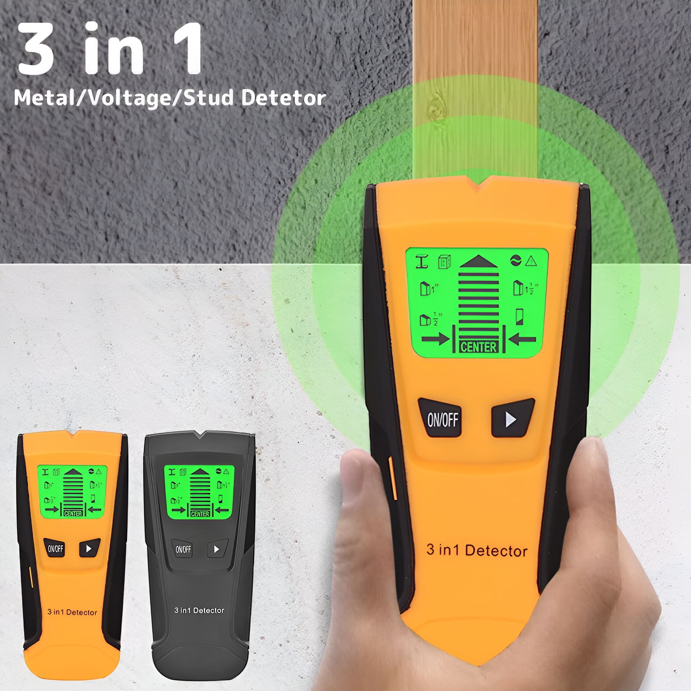 GJX 3 in 1 Stud Finder Wall Scanner Metal Wood Detector LCD Screen ...