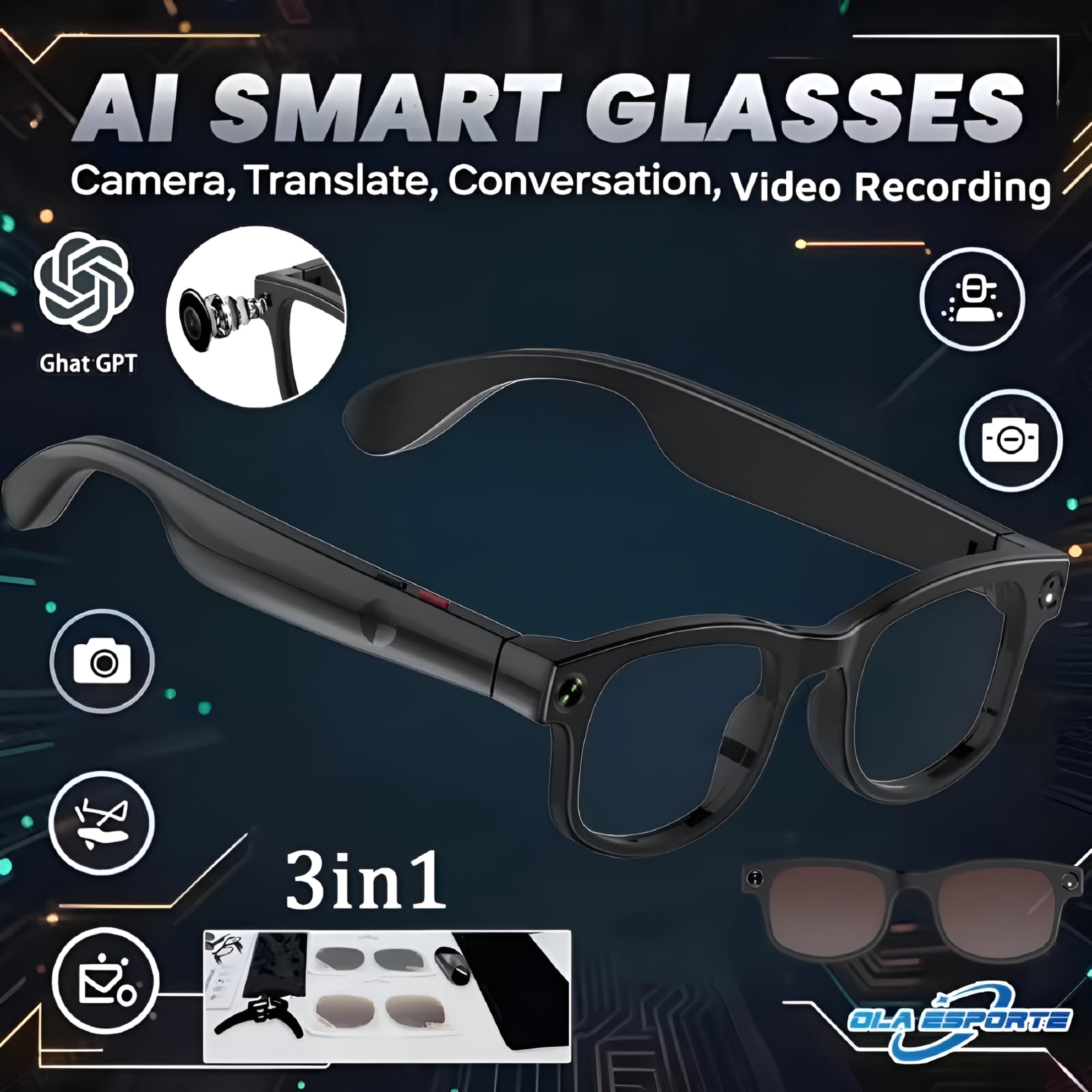 GJX 「3-in-1 Smart Glasses | AI Real-Time Translation & Video Recording ...