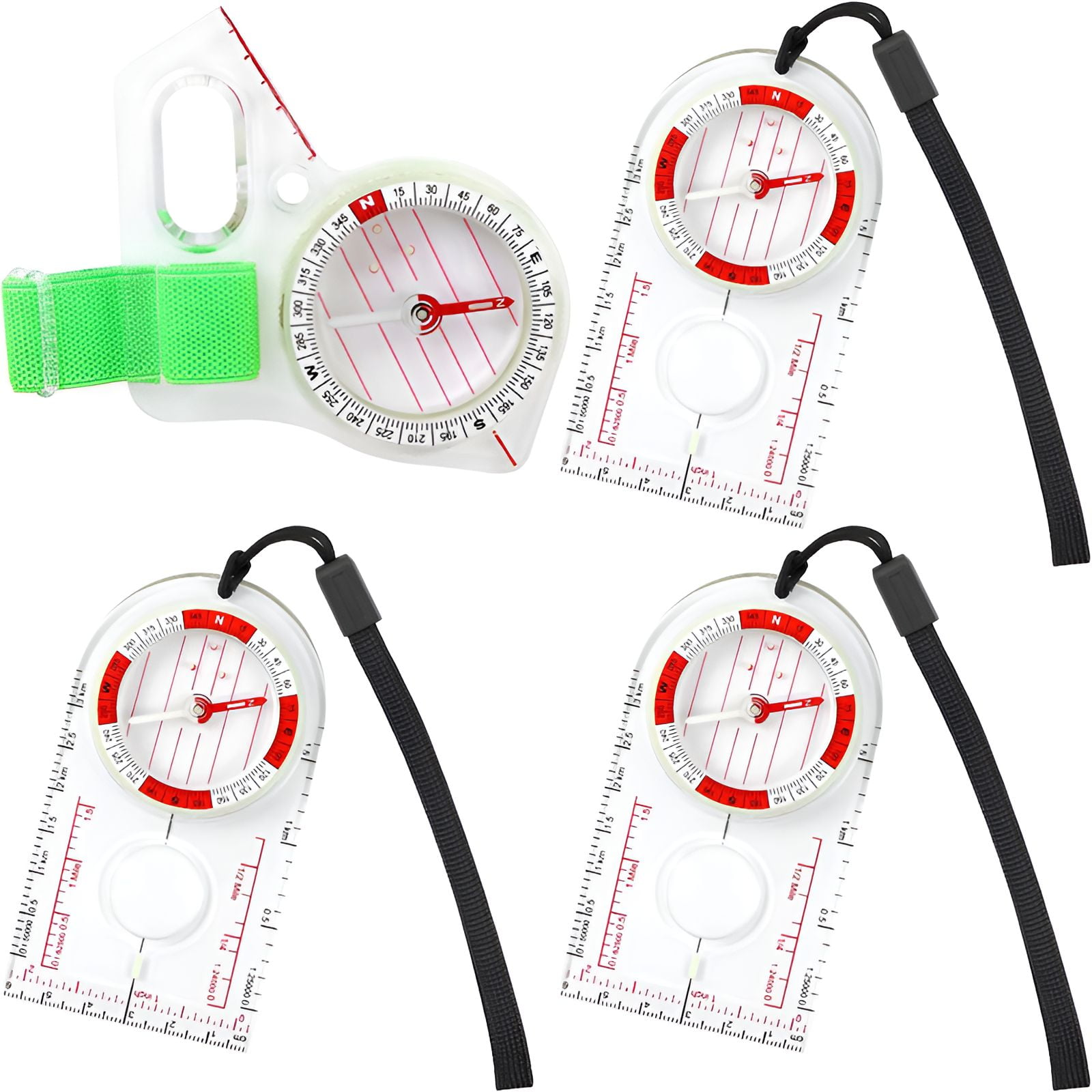 GJX 4Pcs Compass Hiking Survival,Silicone Protection Design Compass ...