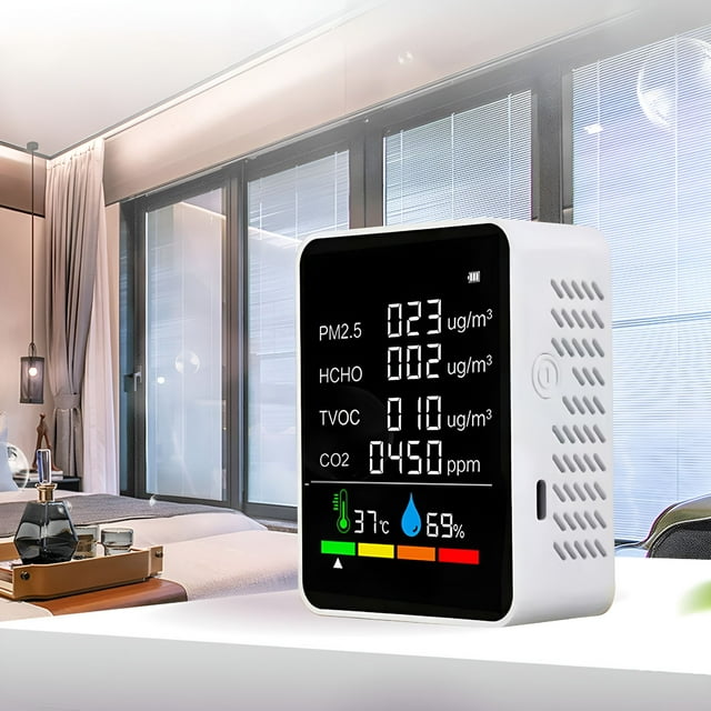 GJX 5-in-1 Air Quality Monitor with HCHO, TVOC, CO2, Temperature ...