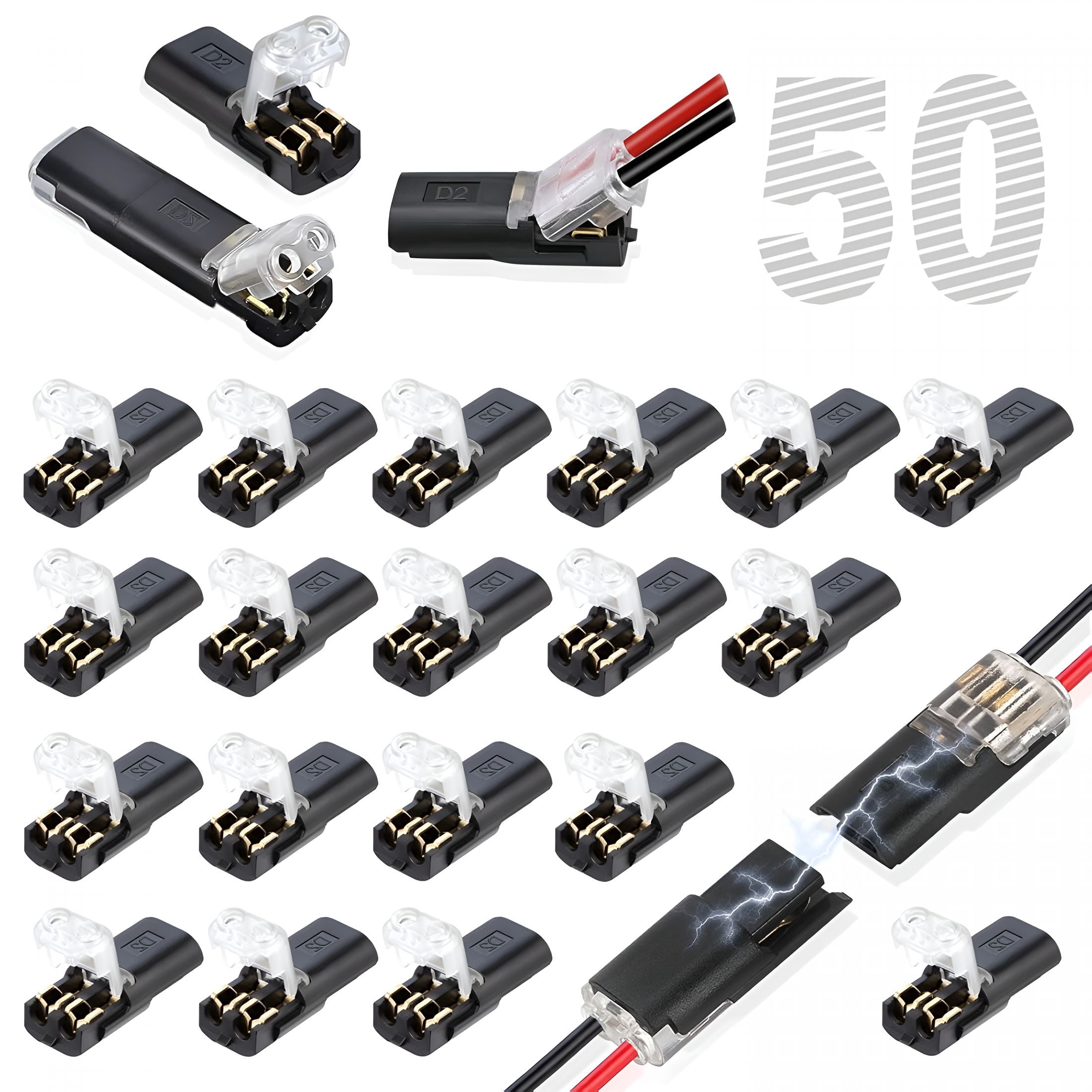 GJX 50Pcs Double Wire Plug in Connector,LED Light Strip Low Voltage ...