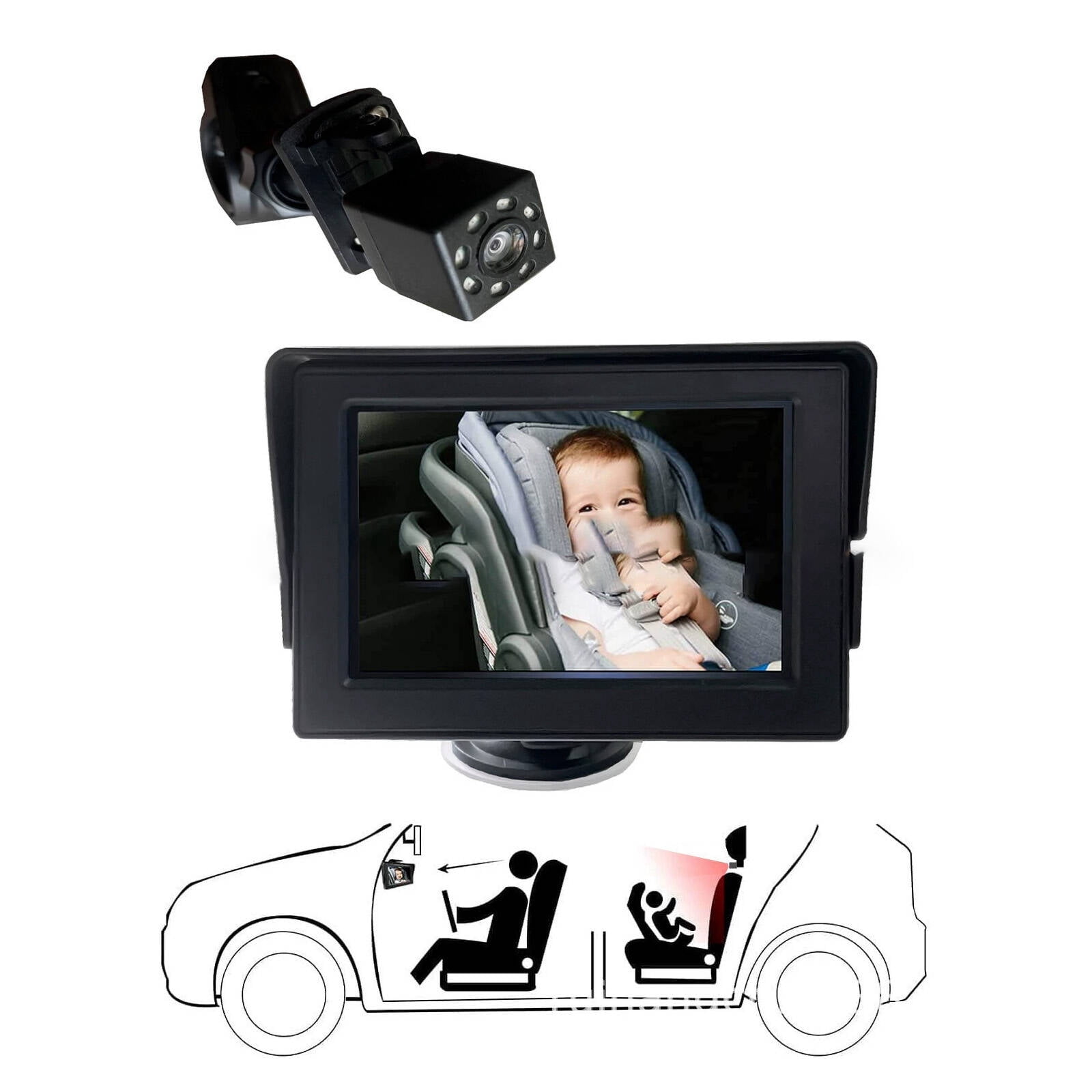 GJX Baby Car Camera,4.3-Inch Display Baby Camera for Car,Clear Baby ...