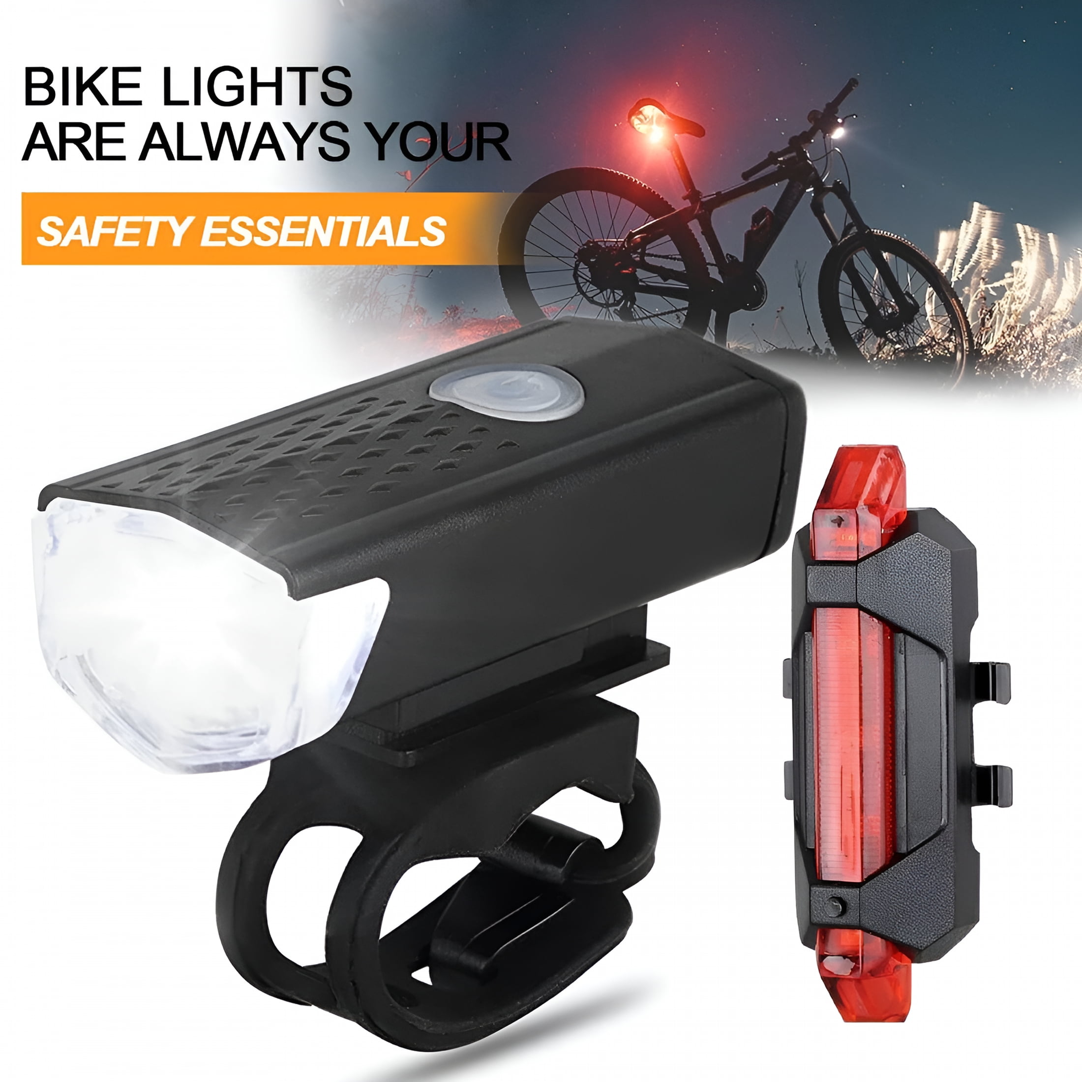 GJX Bicycle Front and Rear Light Kit with 3 Light Modes, Powerful LED ...