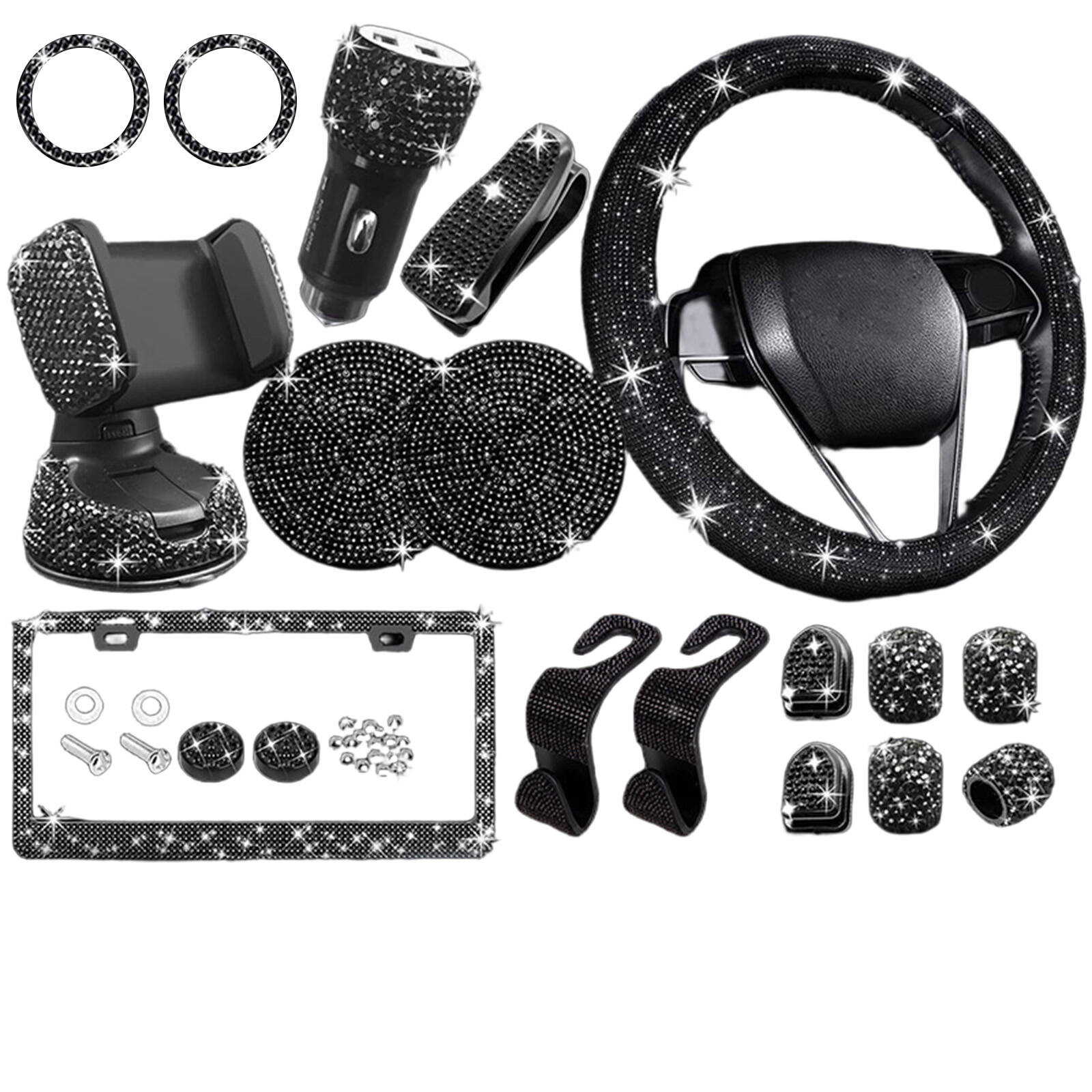 GJX Car Accessories for Women,Stainless Steel Car Steering Wheel Cover ...