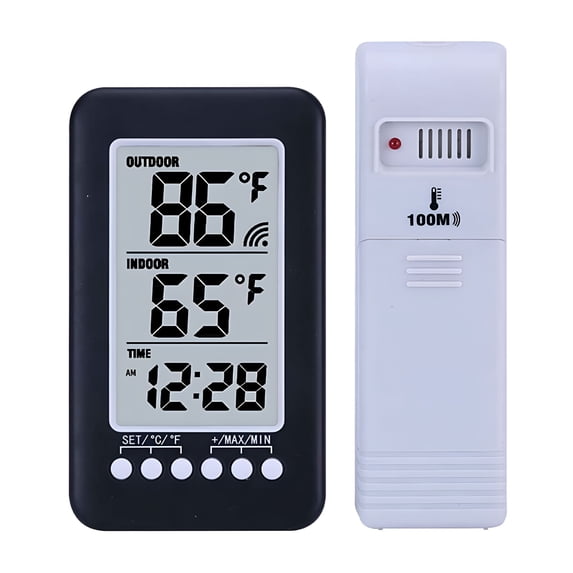 GJX Digital Hygrometer Indoor Outdoor Thermometer Wireless with Clock ...