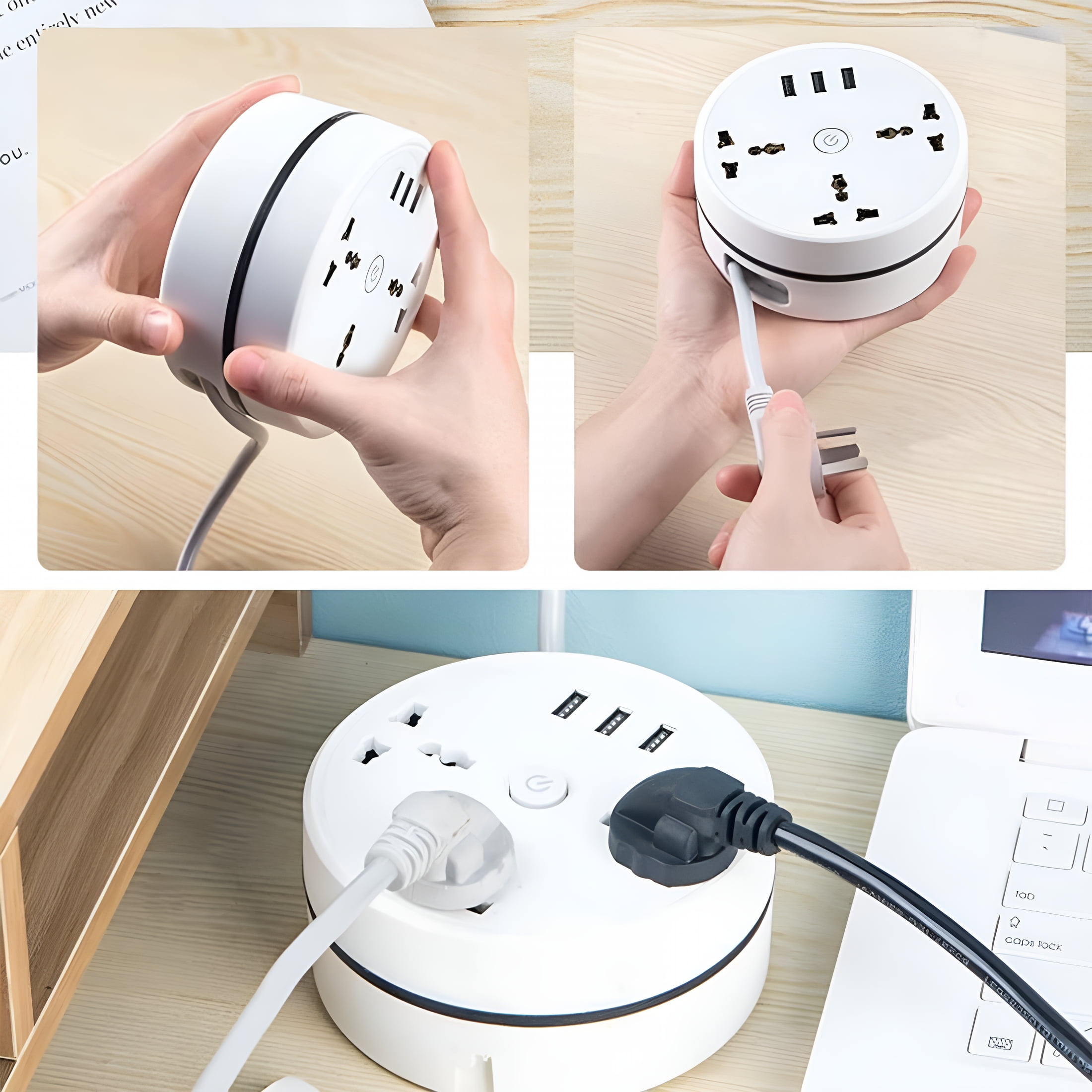 GJX European Travel Power Strip with USB-C,US Travel Plug Adapter with ...