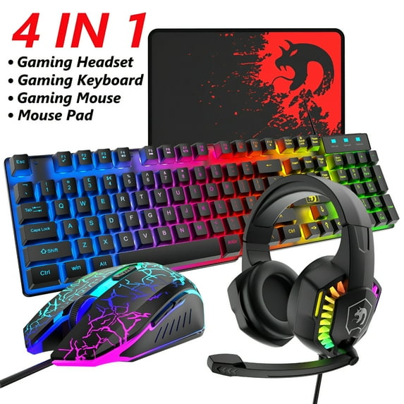 GJX Gaming Keyboard Bundle and Mouse and Gaming Headset Combo RGB LED ...