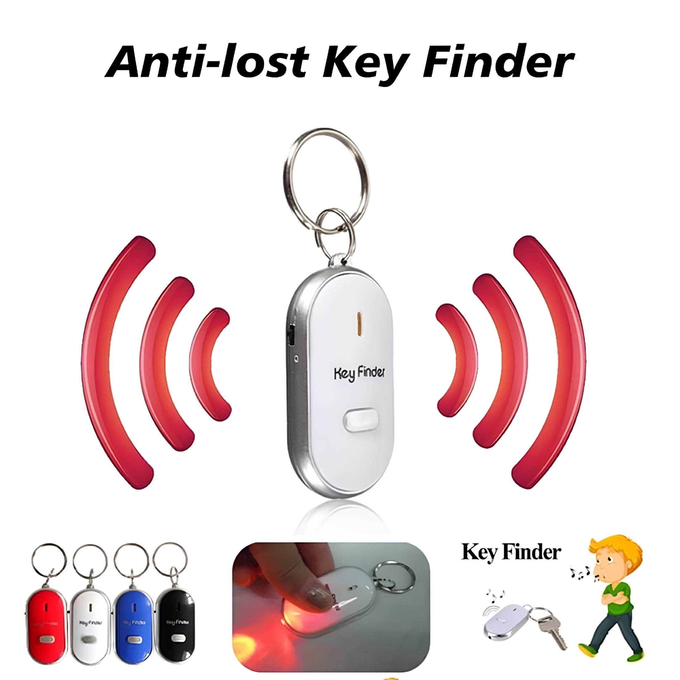 GJX Key Finder Anti-lost Whistle Sensors Keychain Tracker LED with ...