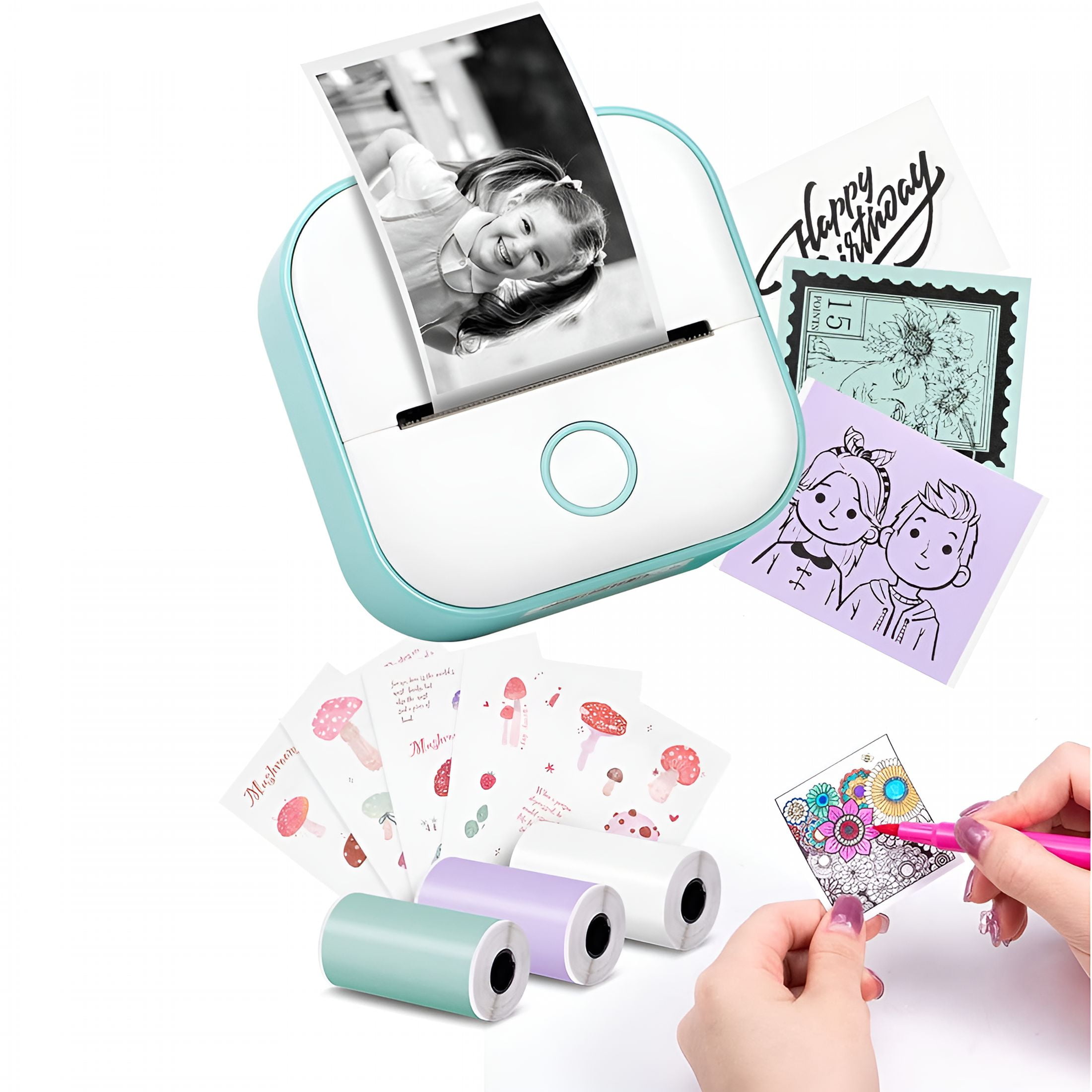 GJX Mini Label Printer Portable Small Printer with 3 Paper Rolls ...