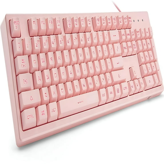 GJX Pink Keyboard with 7-Color LED Backlit, 104 Keys Quiet Silent Light ...