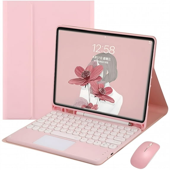 GJX Pro 12.9 Touch Keyboard Case with Bluetooth Mouse, Cute Round Key ...