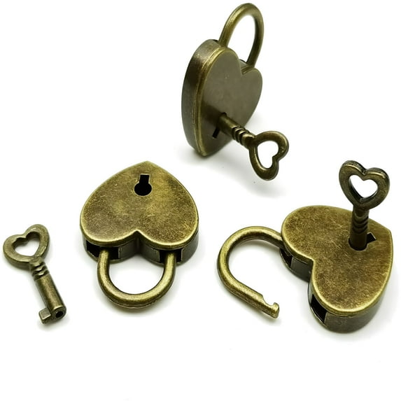 GJX Small Metal Heart Shaped Padlock,Mini Lock with Key,for Jewelry Box ...