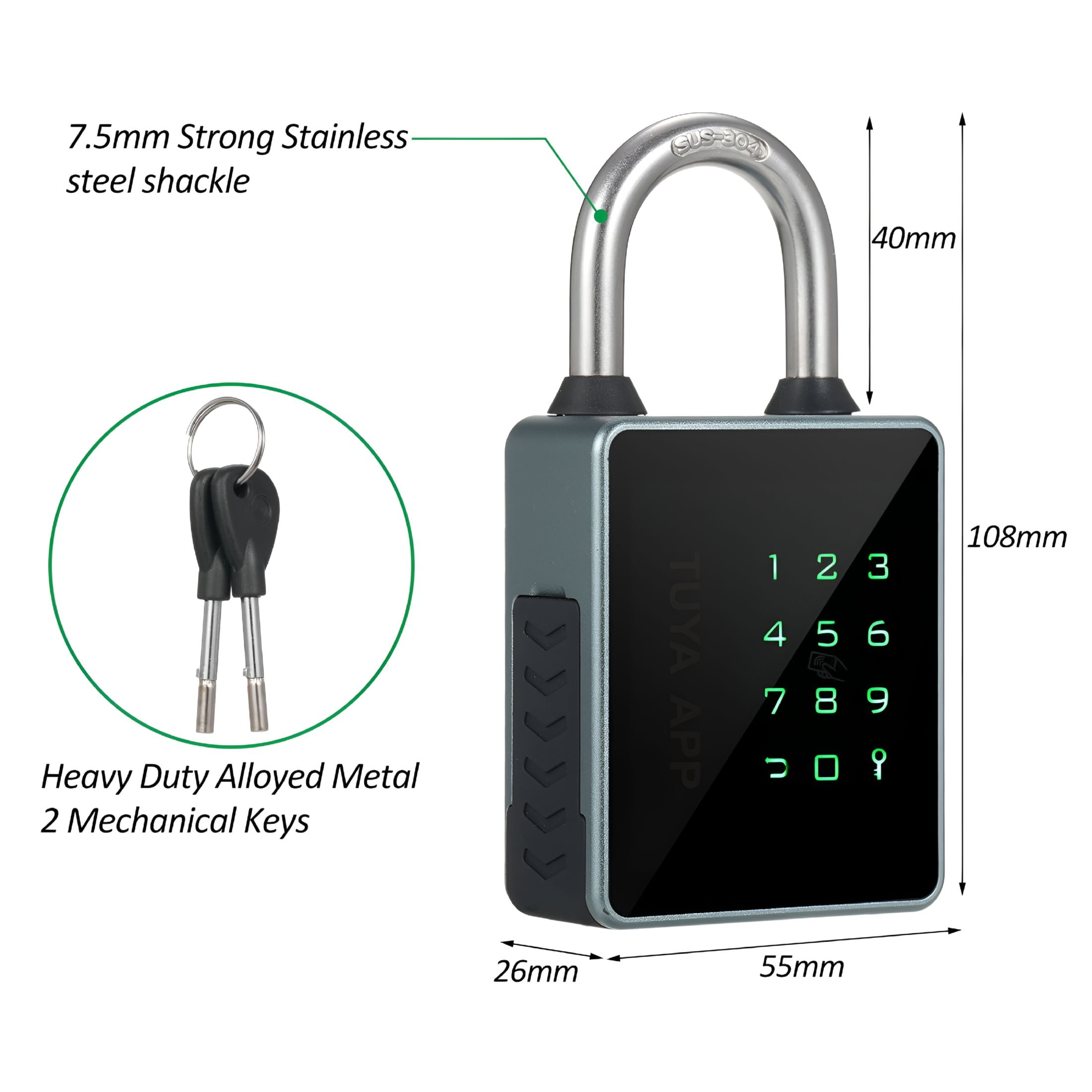 GJX Smart Padlock Water Resistant Lock,APP Enabled Combination Lock for ...