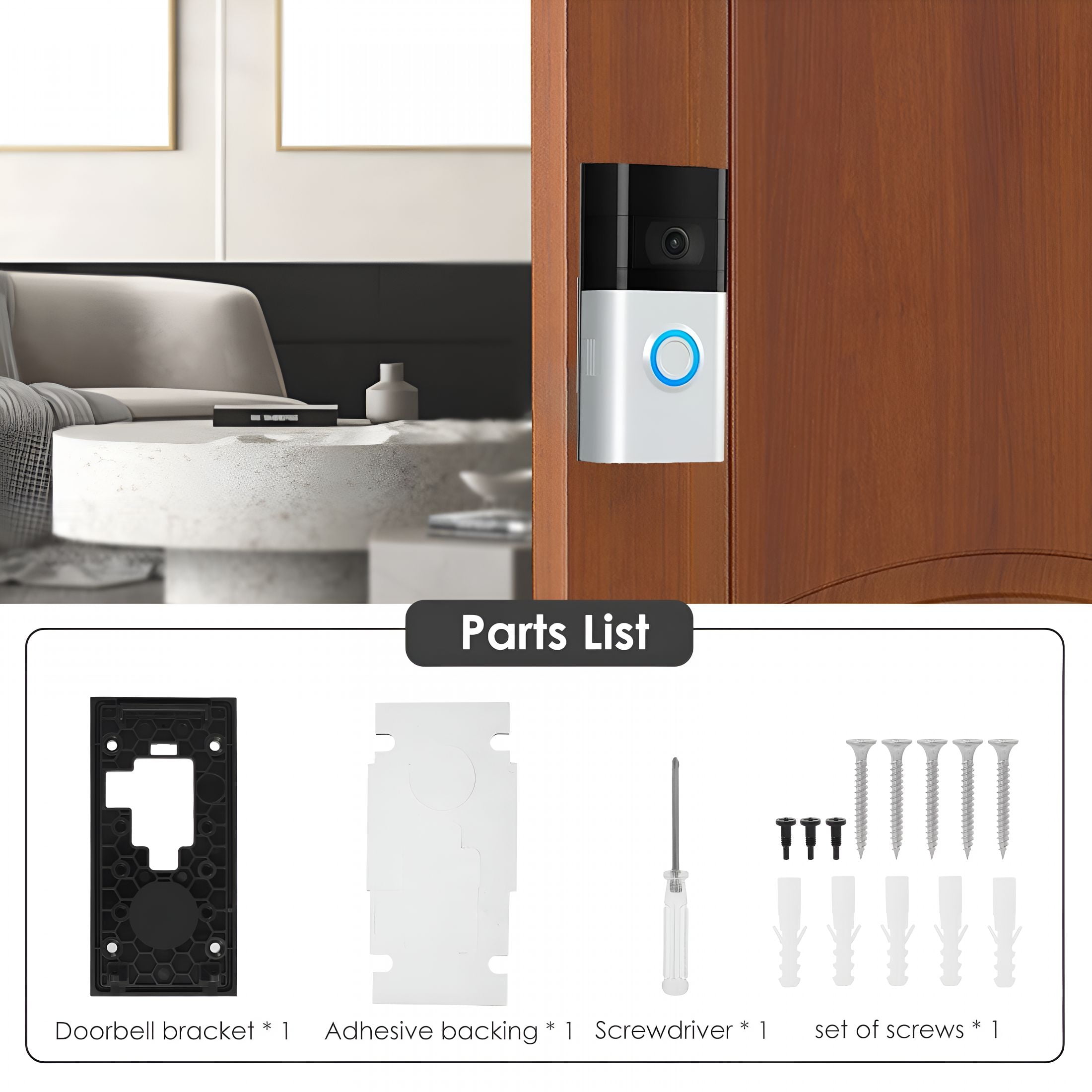 GJX Video Doorbell Mount Adhesive Camera Doorbell Mount No Drilling ...