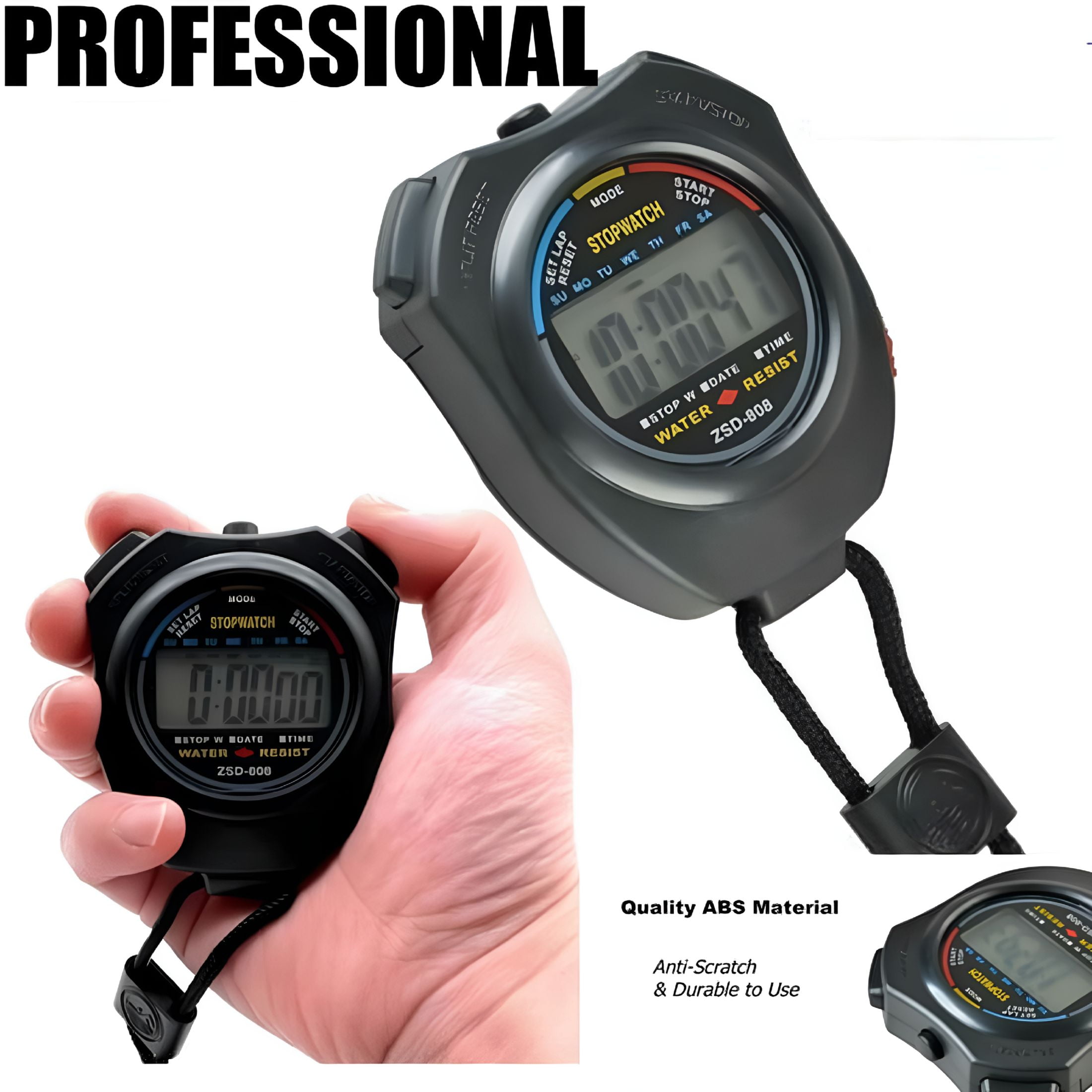 GJX Water resistant Electronic LCD r Digital Sport Stopwatch Date Alarm ...