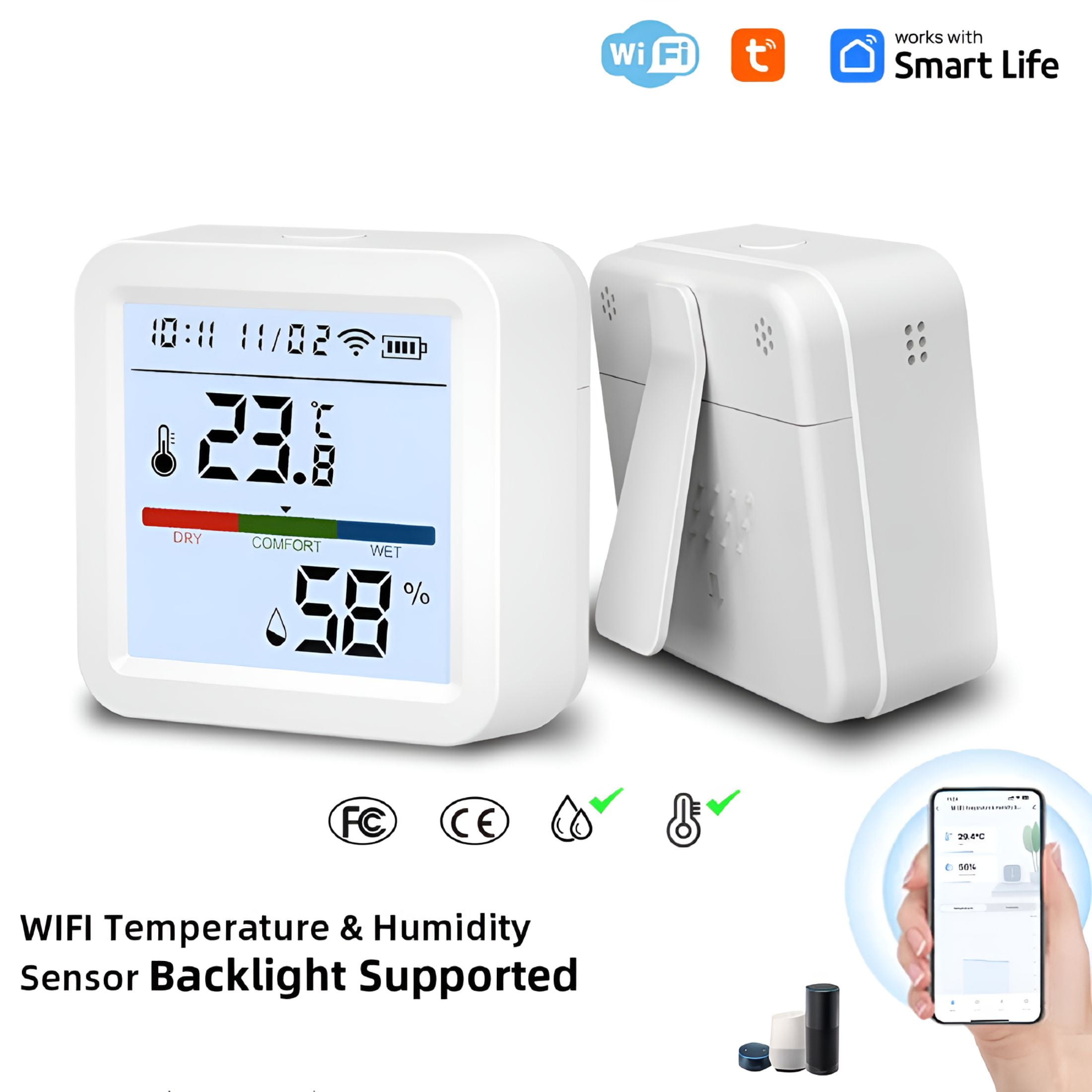 GJX WiFi Thermometer Hygrometer Smart Thermometer for Home LCD ...