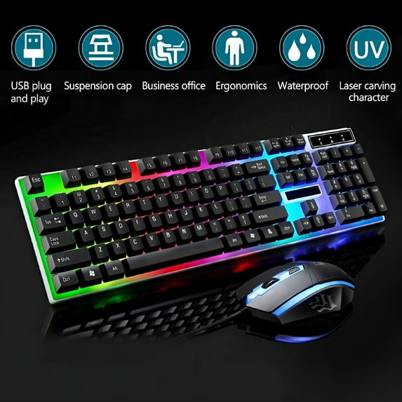 GJX Wired Computer Desktop Gaming Keyboard & Mouse Mechanical Feel ...