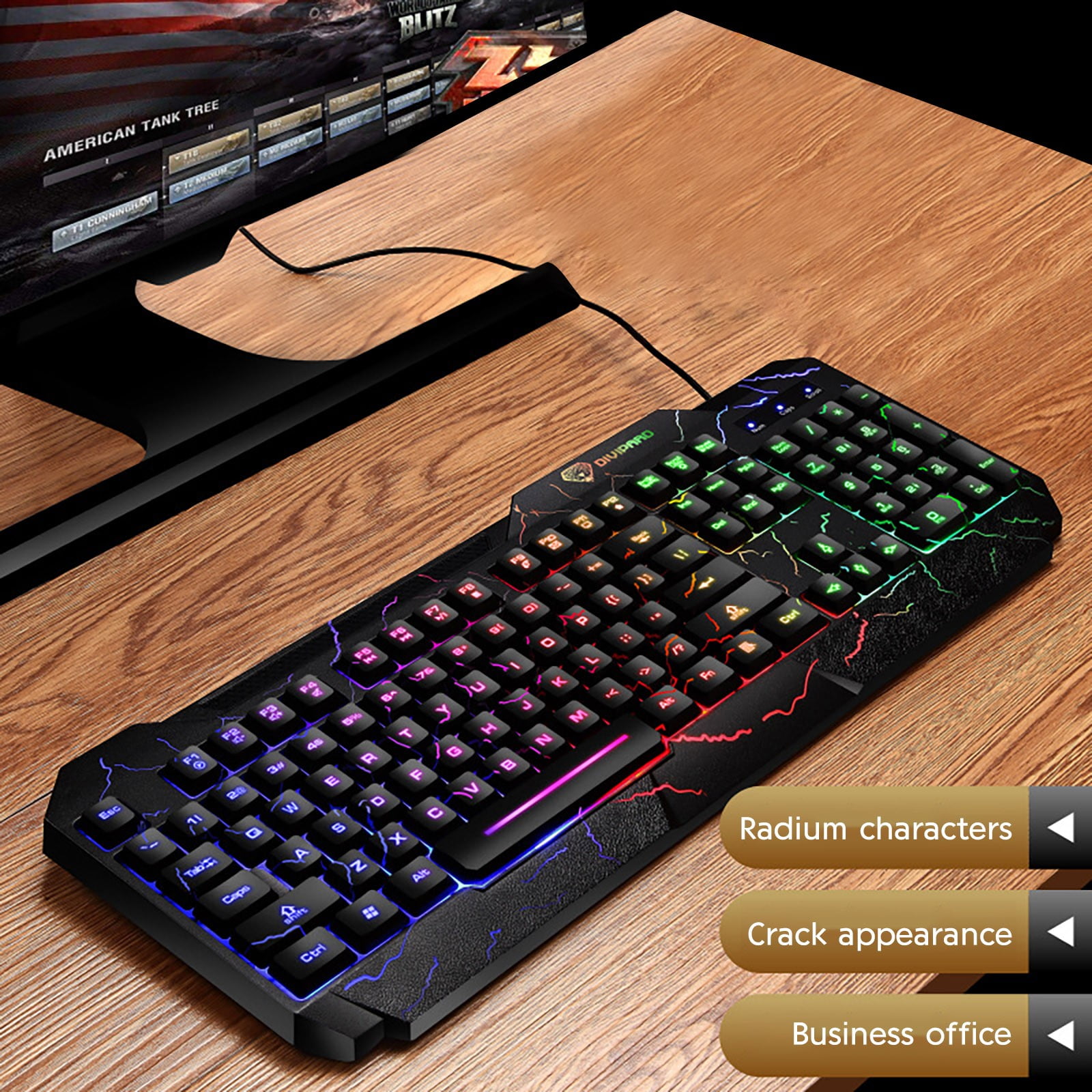 GK-60 Wired Gaming Keyboard - 104 Keys, Color Crack Breathing Backlight, Multimedia Buttons ...