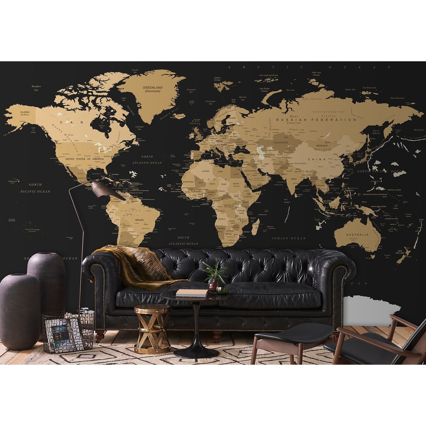 GK Wall Design Black Political World Map Dark Maps Removable Wallpaper ...