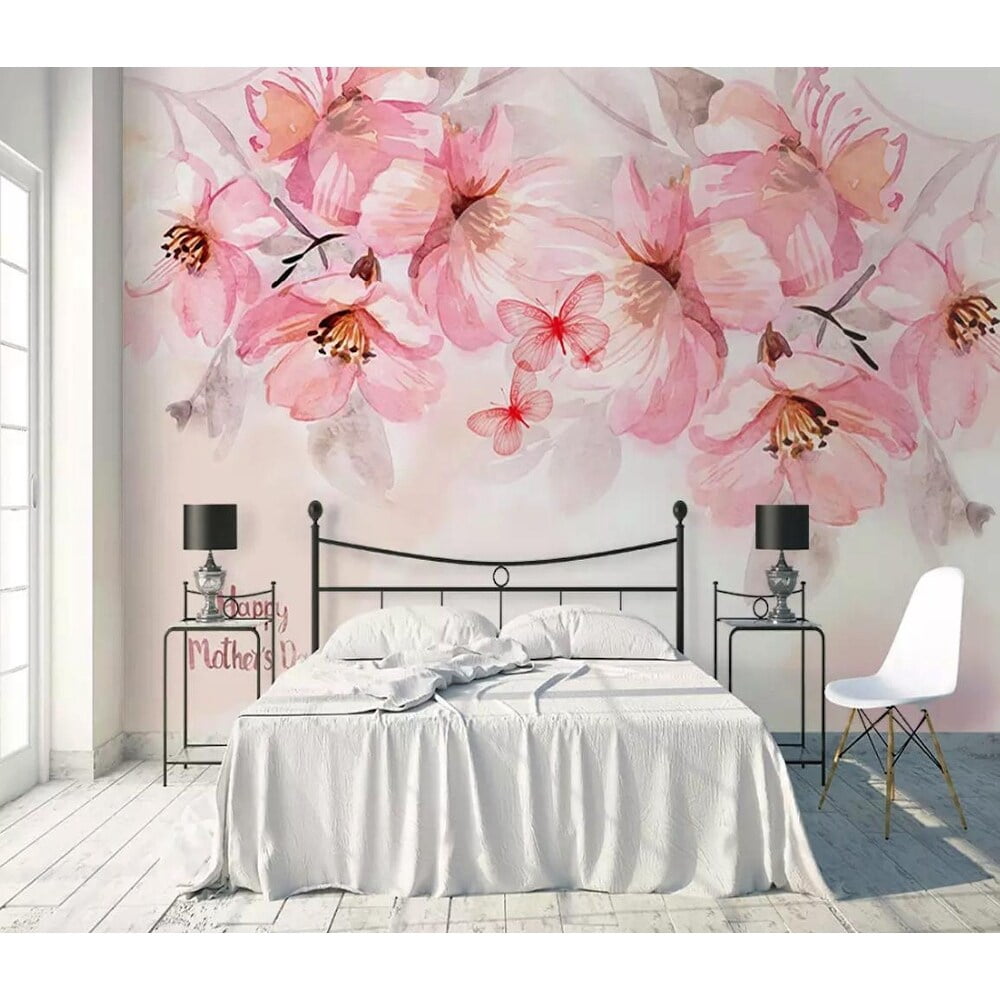GK Wall Design Boho Floral Cherry Blossom Pink Flower Bouquet Removable ...