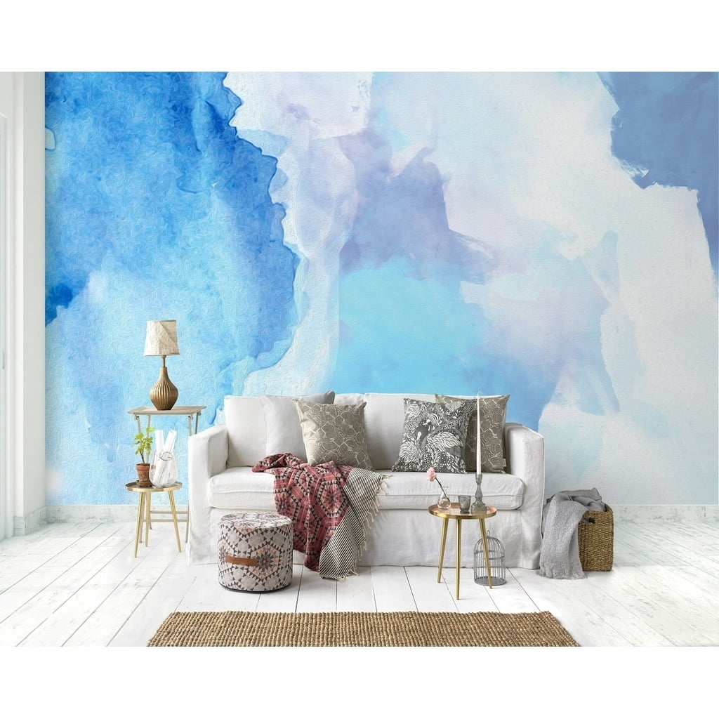 GK Wall Design Brush Blue Splash Watercolor Removable Wallpaper H:49" x ...