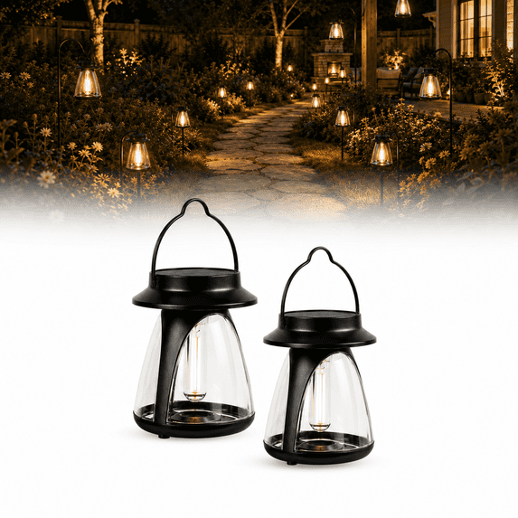 GKAJYZL Solar Outdoor Hanging Lanterns, Edison-Style LED Filament ...