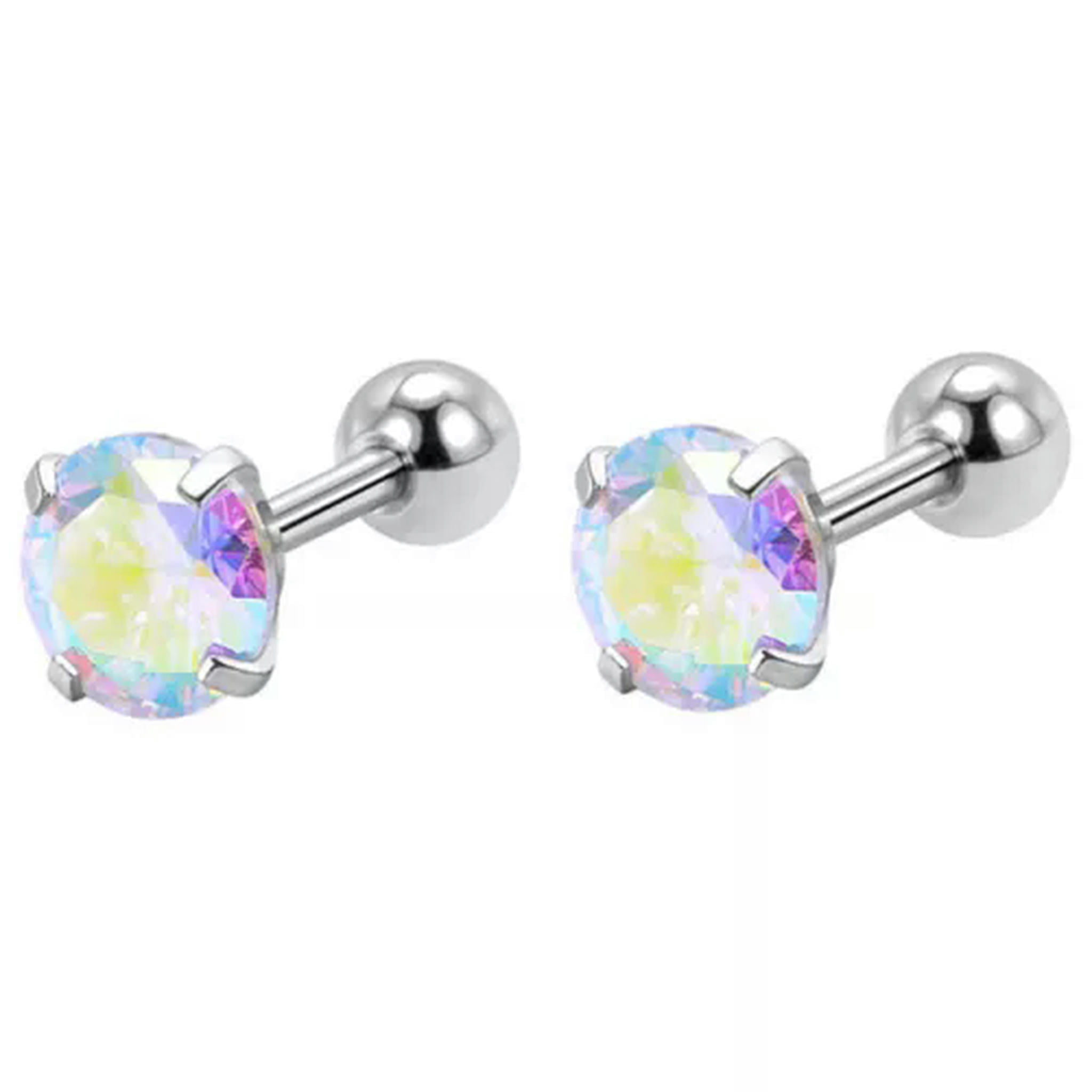 GKNET 1 Pair 4mm Multicolor Crystal Stud Earrings for Women Ear Bone ...