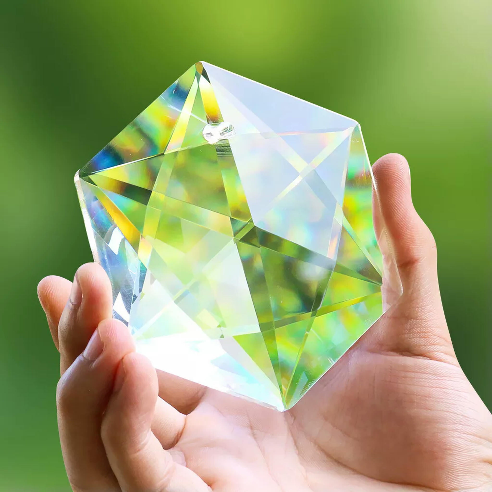 GKNET 100MM Hexagram Crystal Rainbow Maker Feng Shui Faceted Prism ...