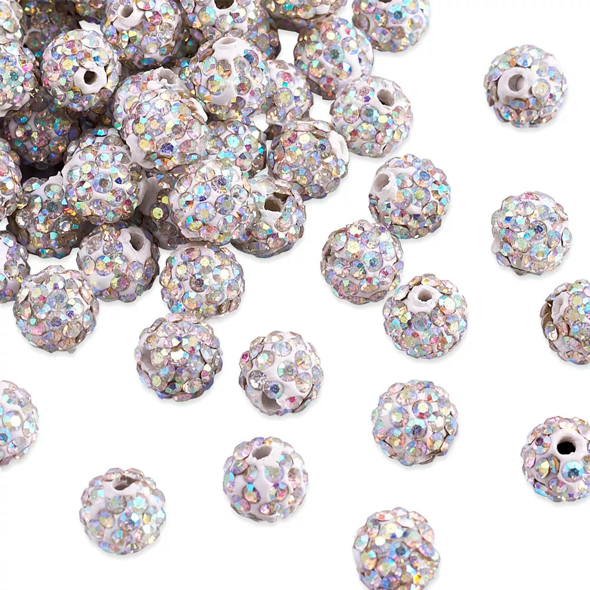 GKNET 100pcs 8mm Crystal AB Rhinestones Ball Clay Beads Round Charms ...