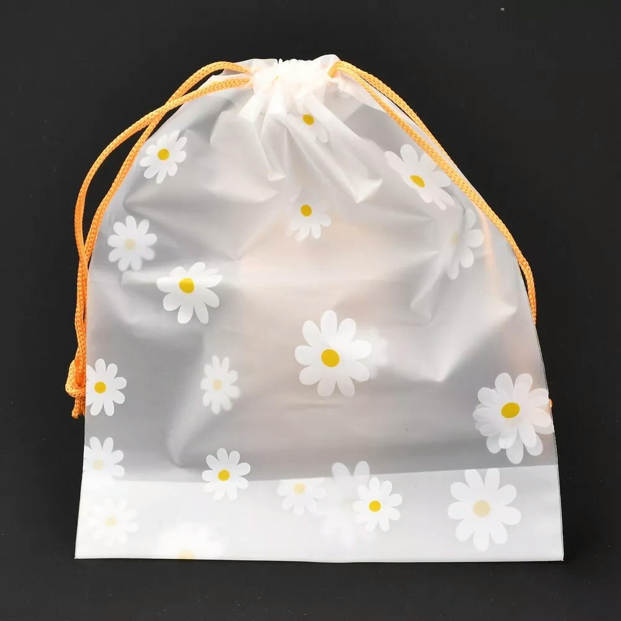 GKNET 100pcs Clear Drawstring Bags Daisy Pattern Plastic Travel Storage ...