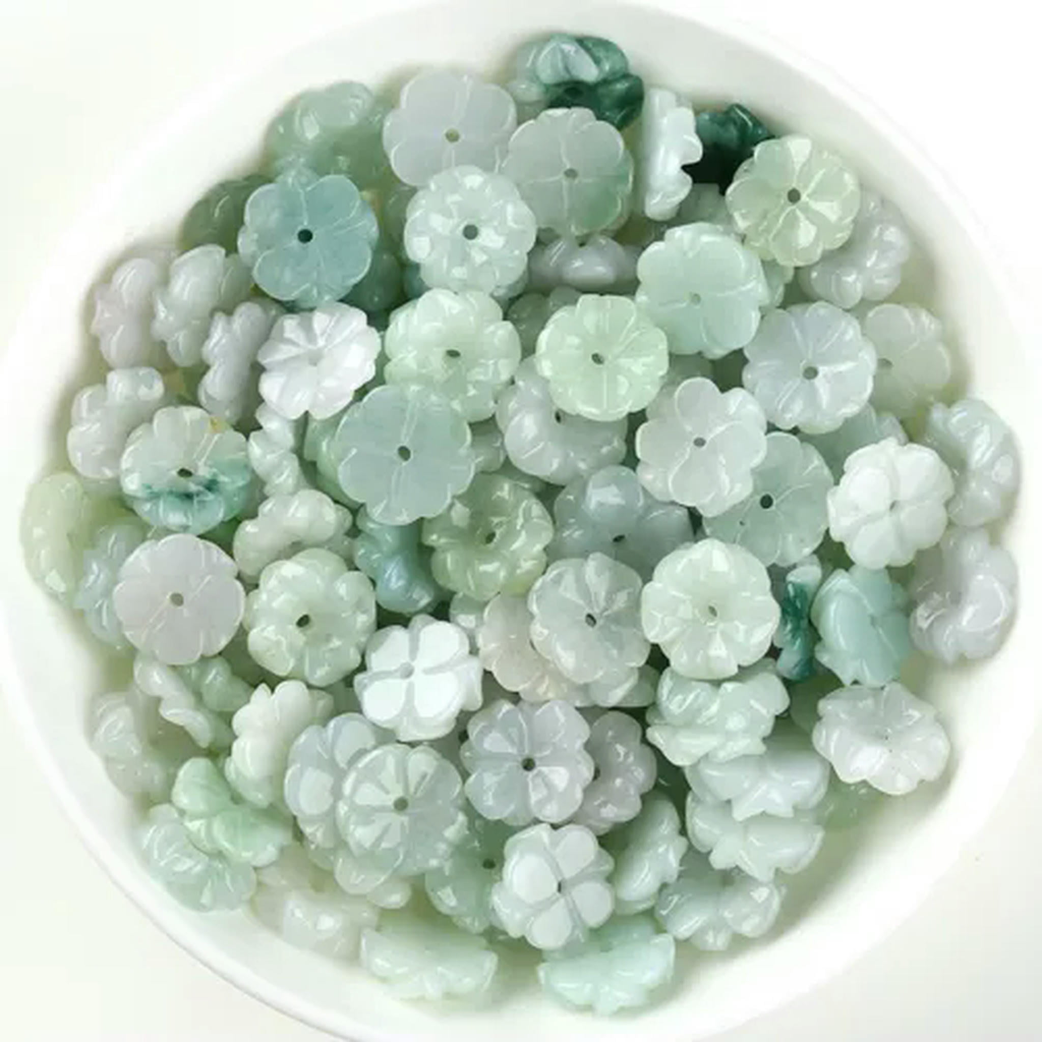GKNET 10PCS Natural Grade A Jade Jadeite Bead Lucky DIY Flower Braided ...