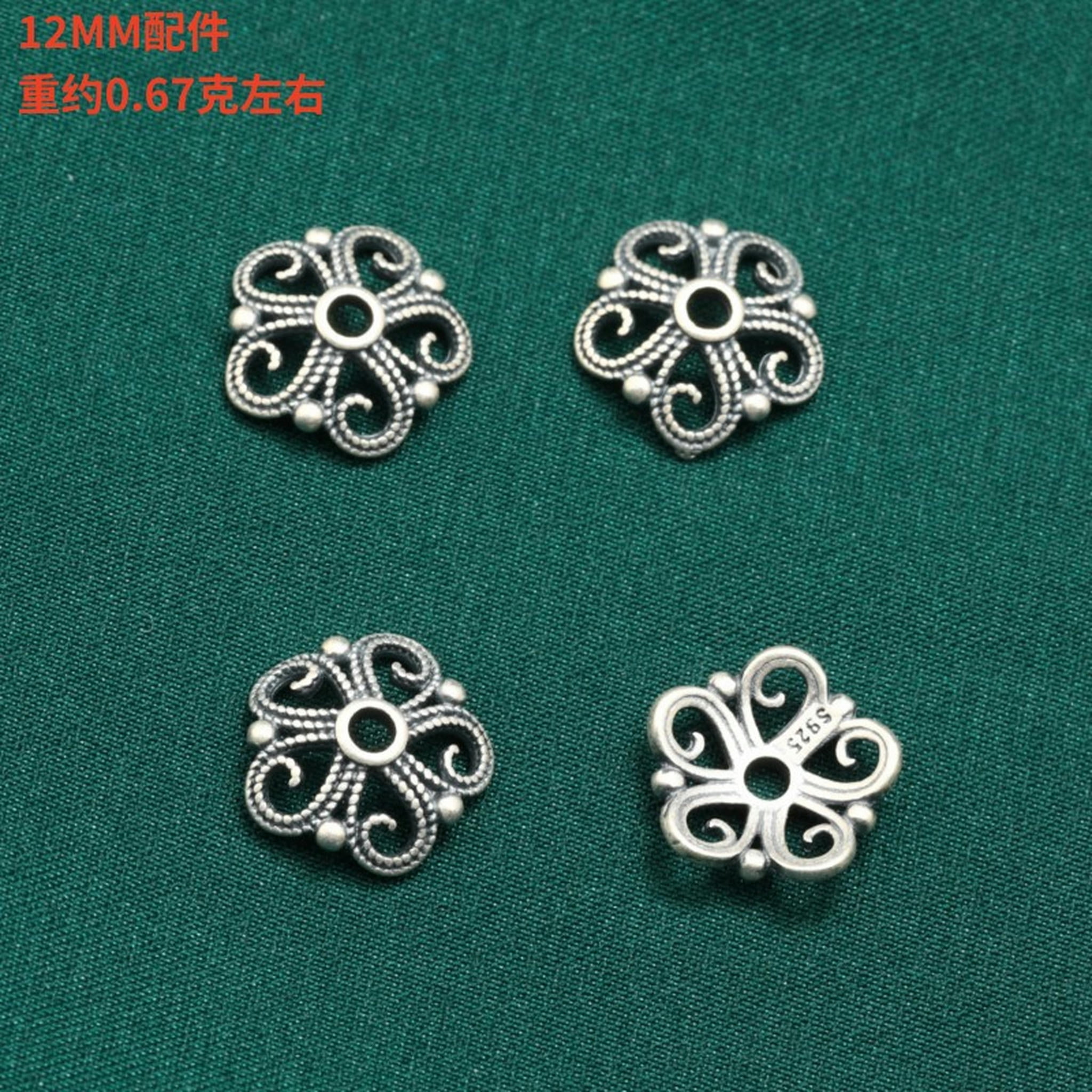 GKNET 10Pc S925 Sterling Silver Retro Flower Tray Spacer Accessory DIY Handmade Bead ﻿-12mm ...