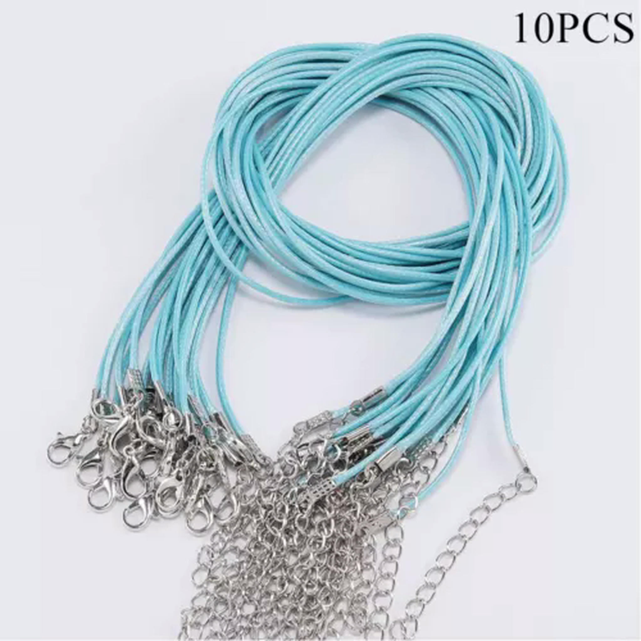 GKNET 10Pcs Leather Wax String Lobster Clasp Chain Pendant Necklace Rope Cords DIY 2MM-blue-1 ...