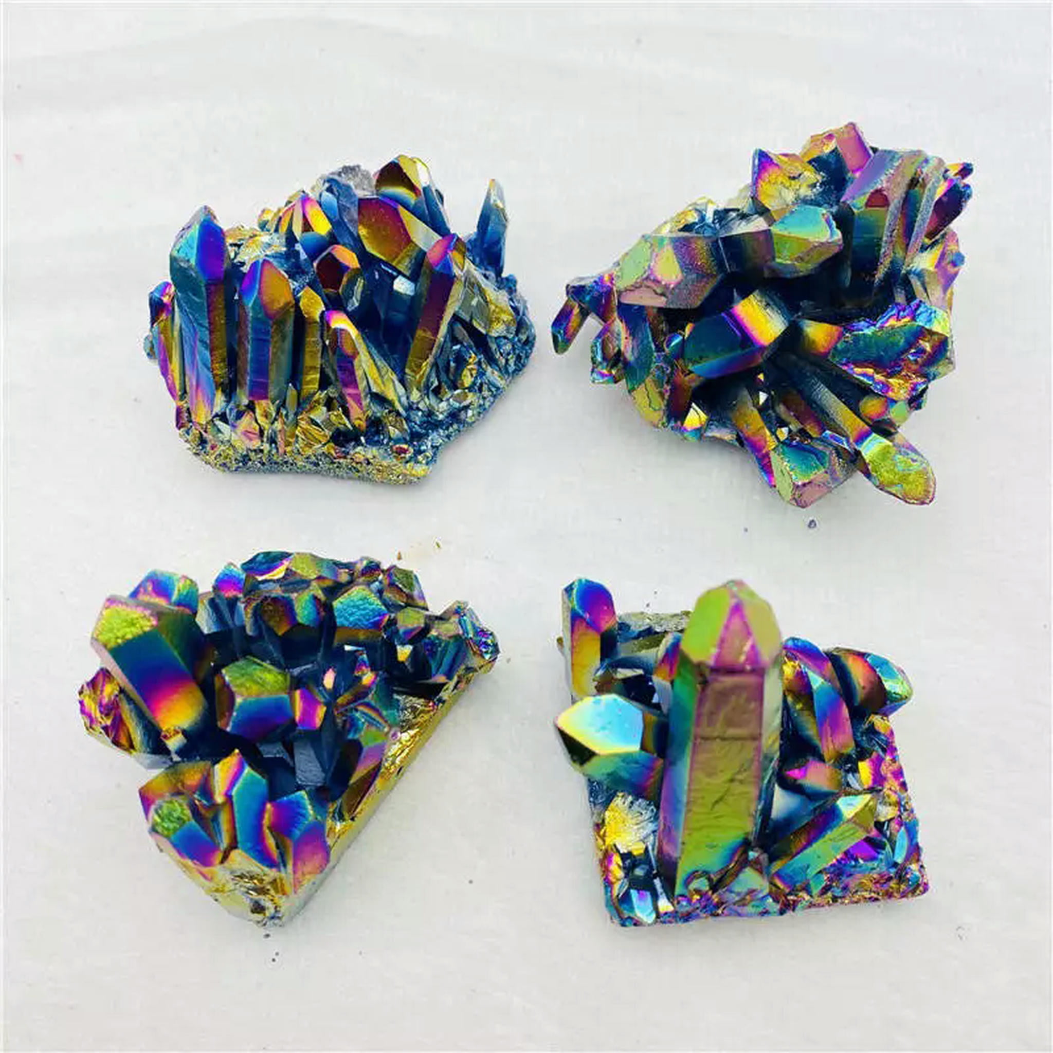 GKNET 10Pcs Natural Quartz Crystal Cluster Aura Rainbow Titanium ...