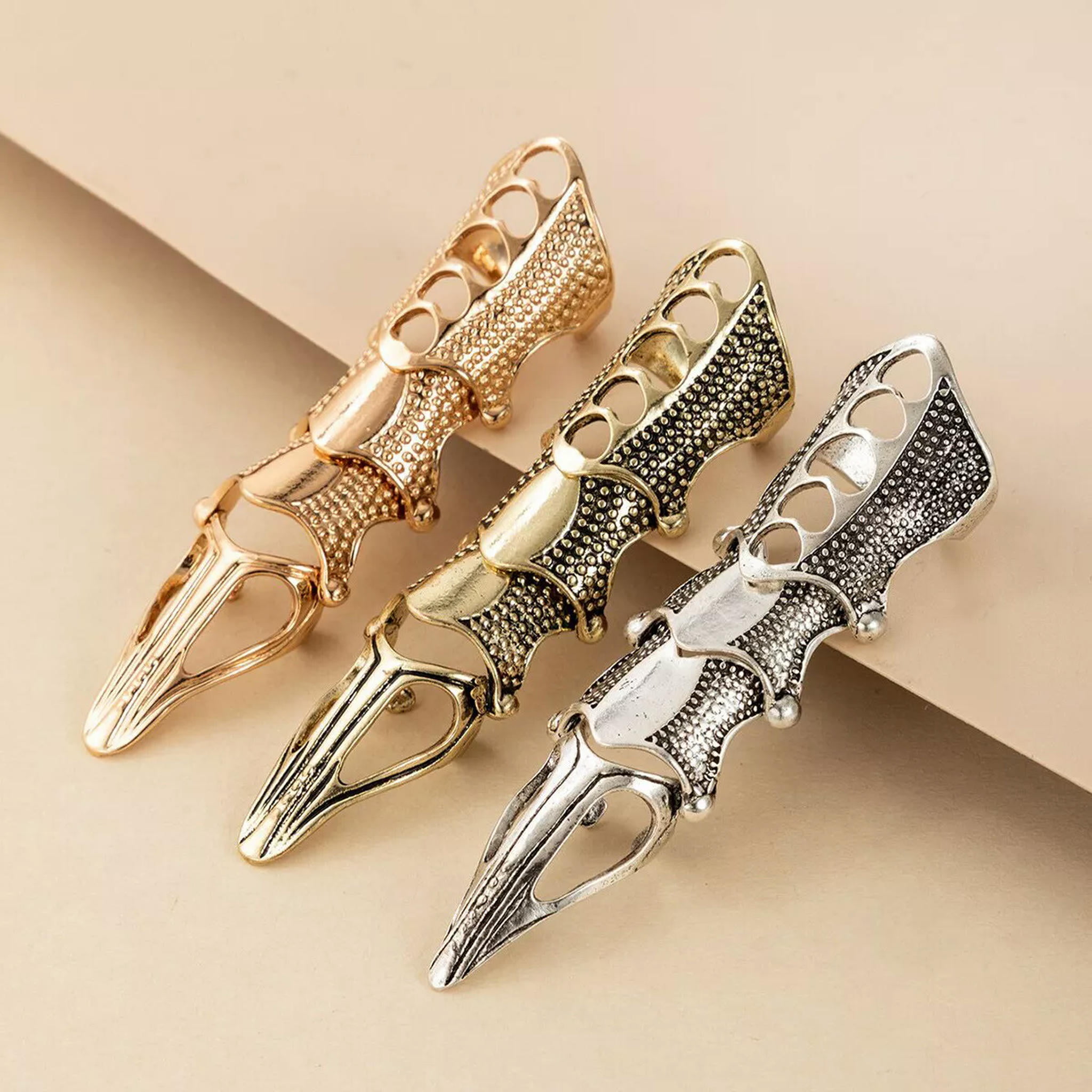 GKNET 10pcs Punk Gothic Silvery Ghost Skull Knuckle Armour Double ...