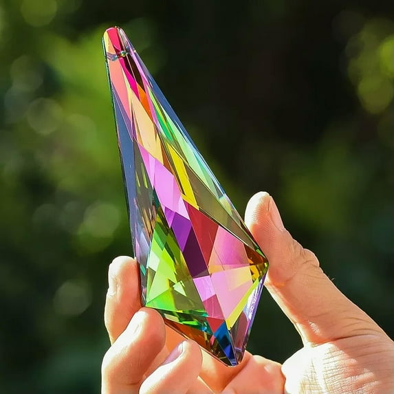 GKNET 120MM Rainbow Long Horn Crystal Rainbow Maker FengShui Faceted ...