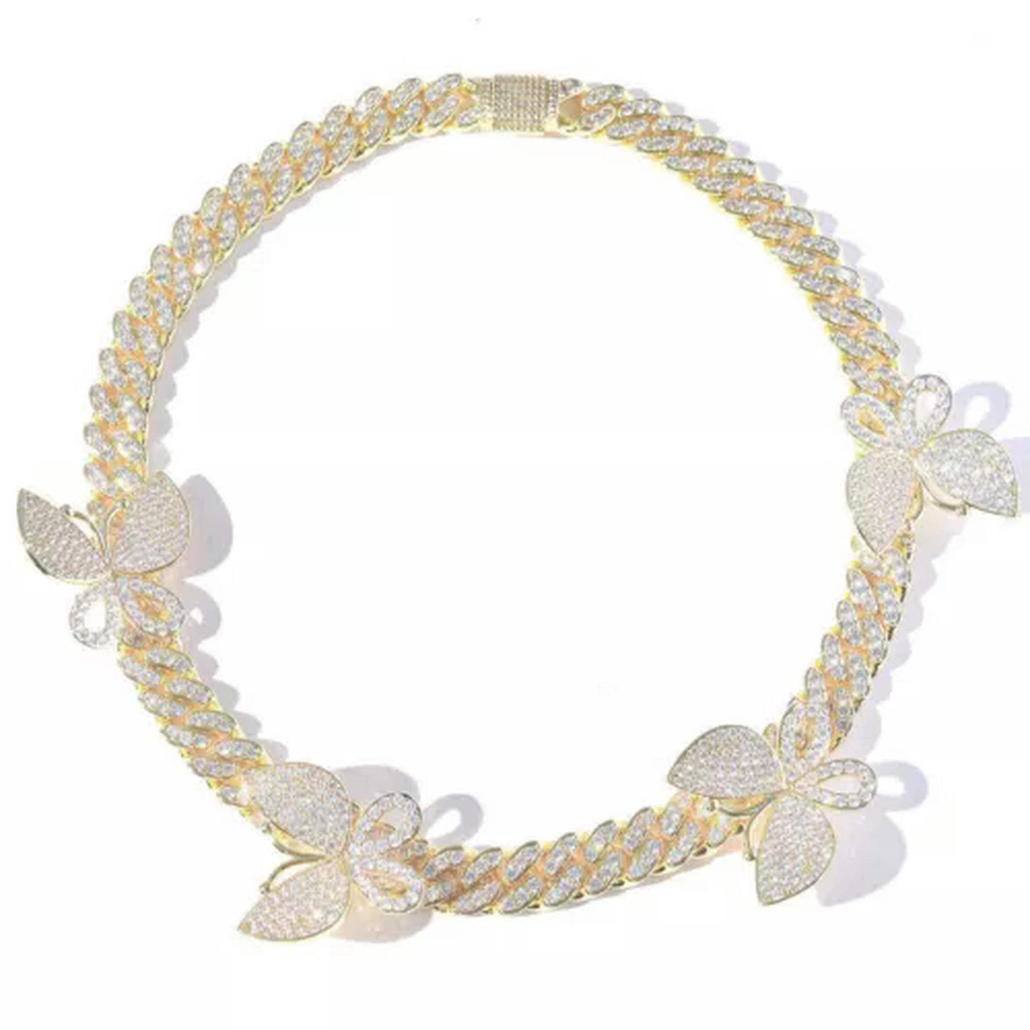 GKNET 12Mm Mens Women Butterfly Miami Cuban Link Iced Flooded Hip Hop ...