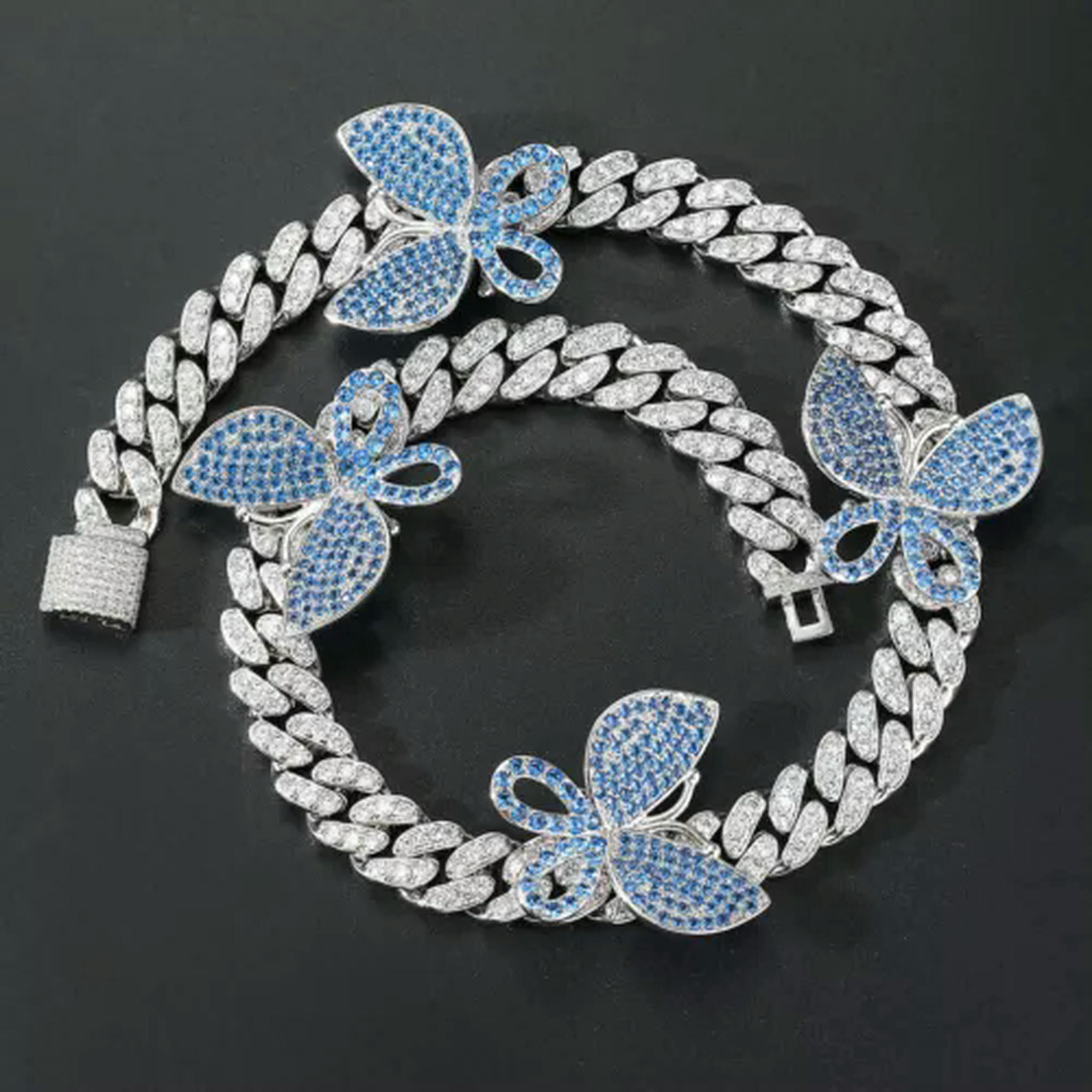 GKNET 12Mm Mens Women Butterfly Miami Cuban Link Iced Flooded Hip Hop ...