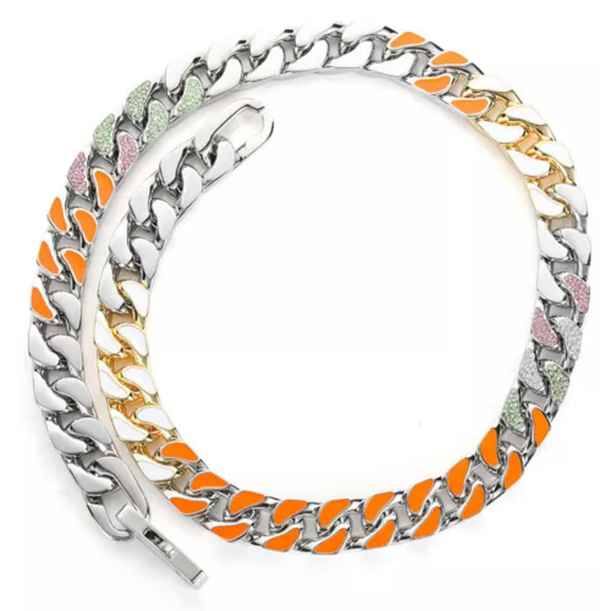 GKNET 12mm Hip Hop Colorful Stainless Steel Cuban Chain Necklace Cool ...