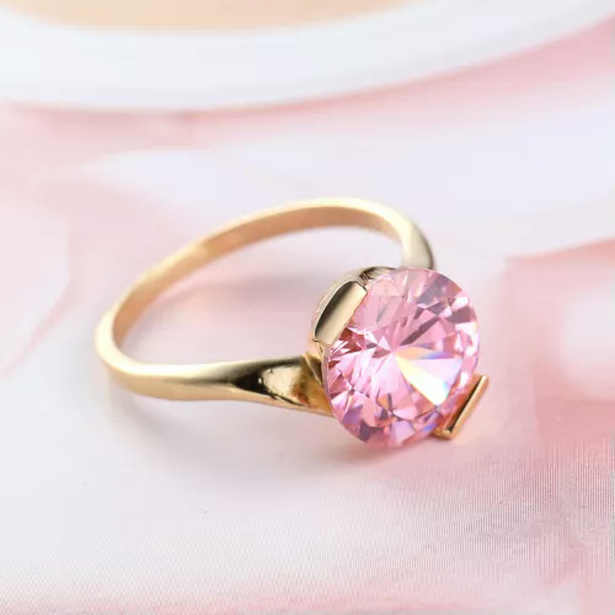 GKNET 18K Gold Plated Shiny Pink Zircon Rings Women Wedding Ring ...