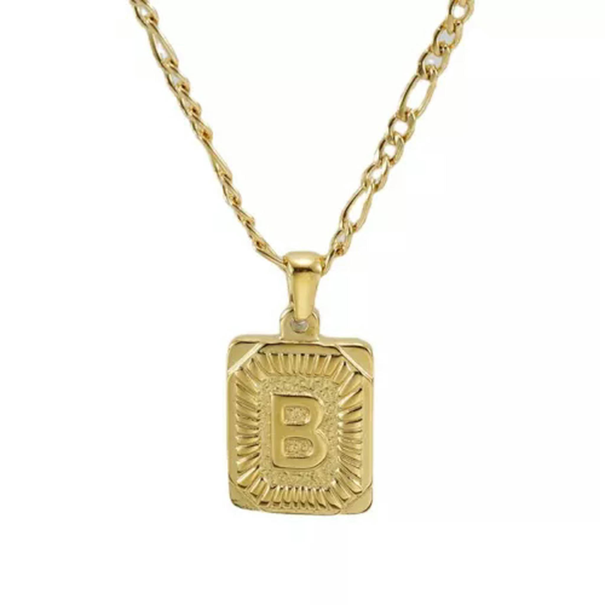 GKNET 18K Gold Plated Square Capital Letter A-Z Monogram Pendant Figaro ...