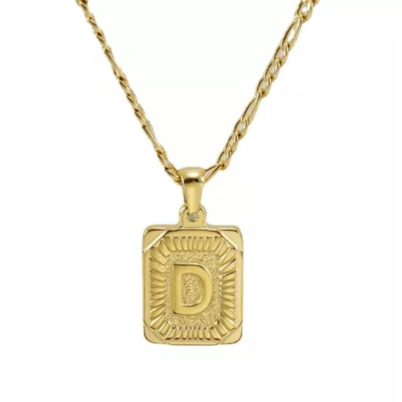 GKNET 18K Gold Plated Square Capital Letter A-Z Monogram Pendant Figaro ...
