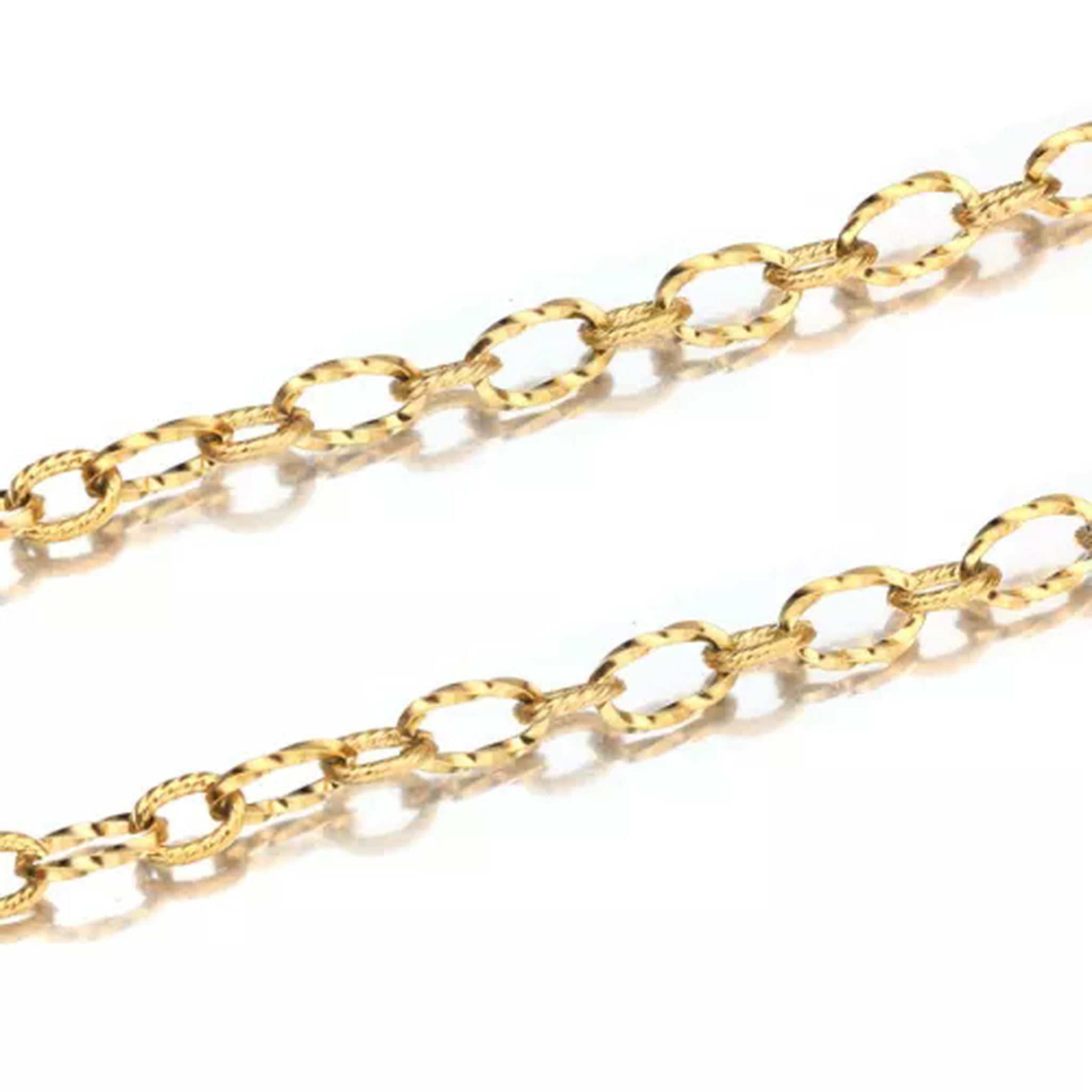 GKNET 1M Stainless Steel Gold Oval Twist Cable Rolo Chain Heavy ...