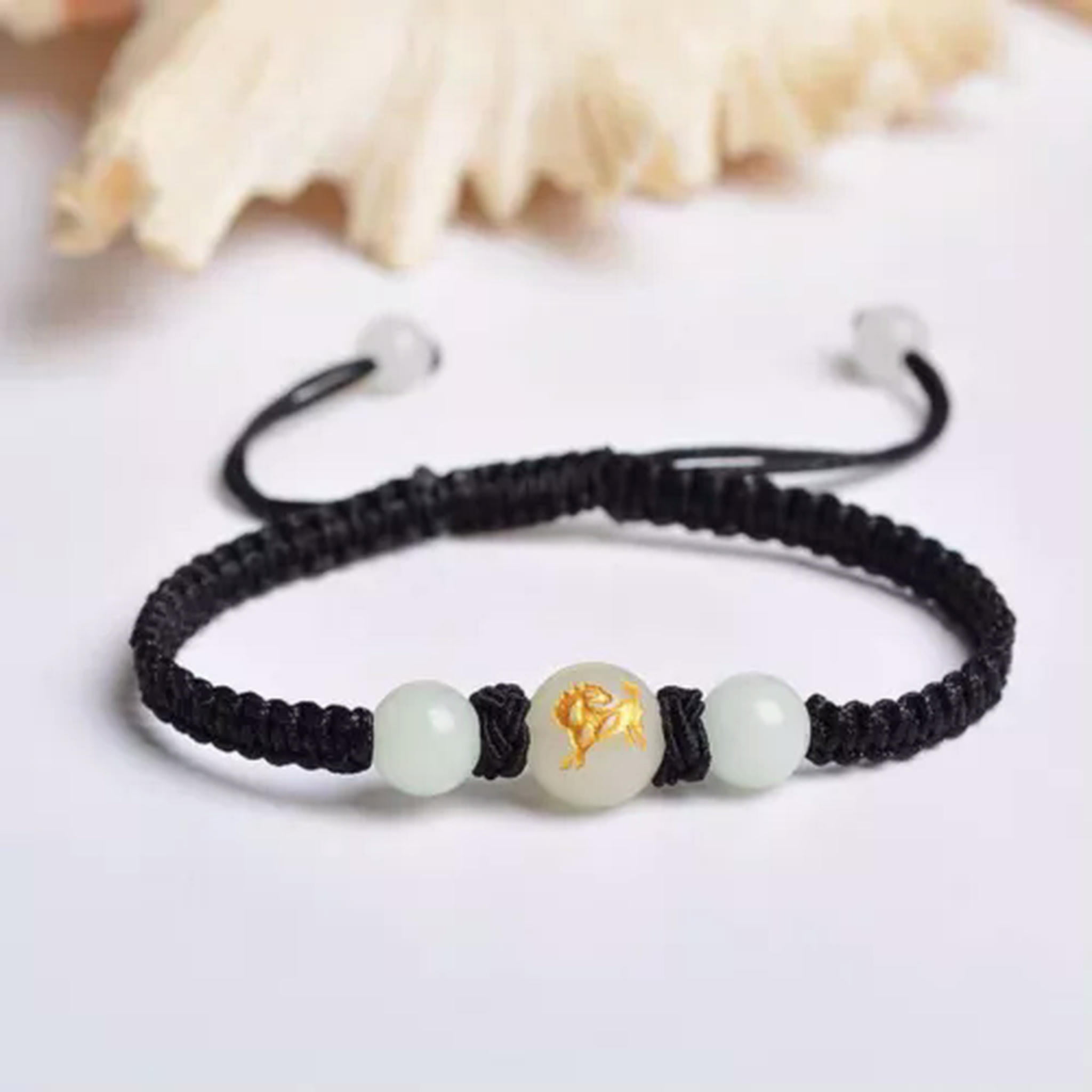 GKNET 1Pc Zodiac Black Rope Glow In The Dark Beads Bracelet Luminous ...