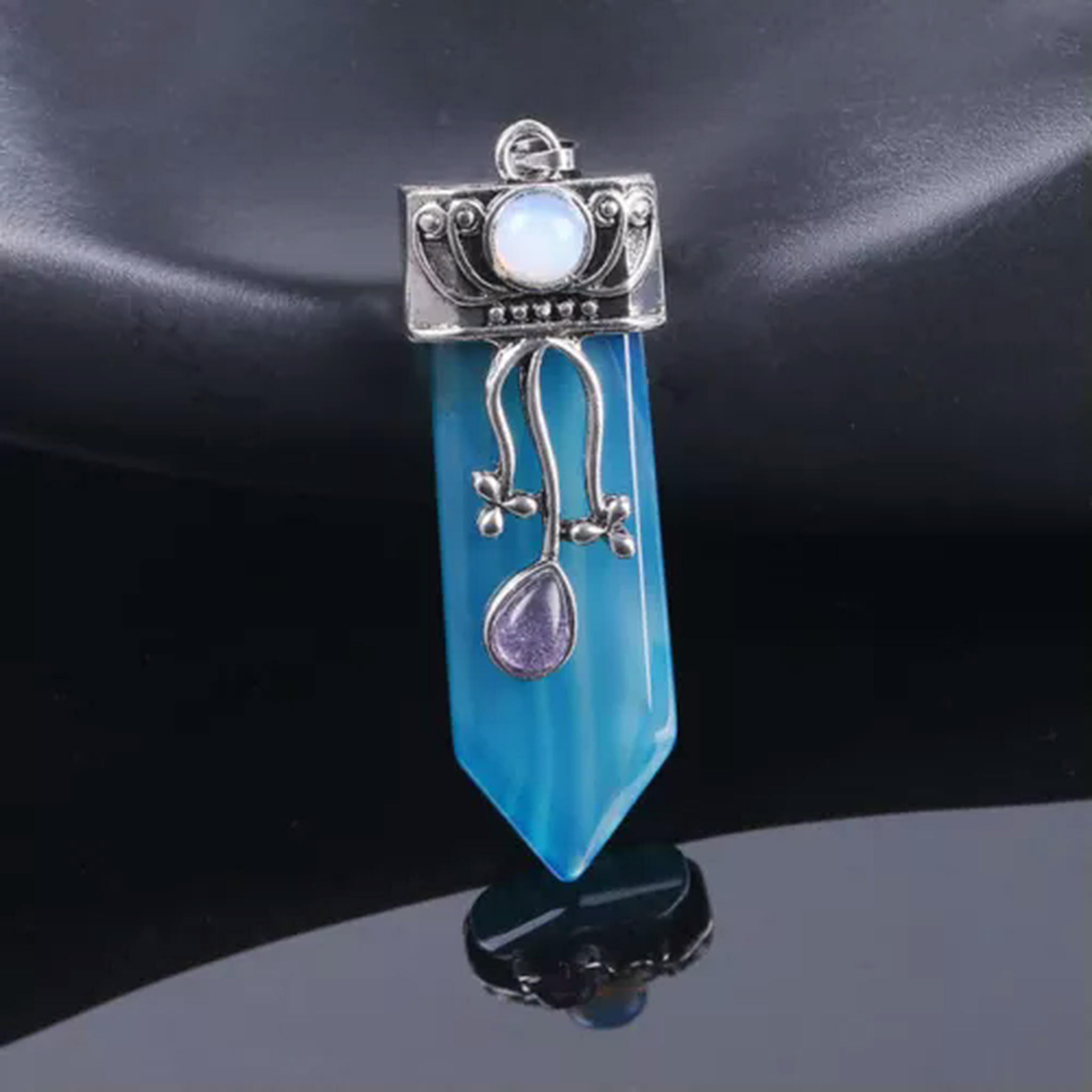 GKNET 1X Natural Quartz Stone sword Pendant Hexagon Bead Energy Reiki ...