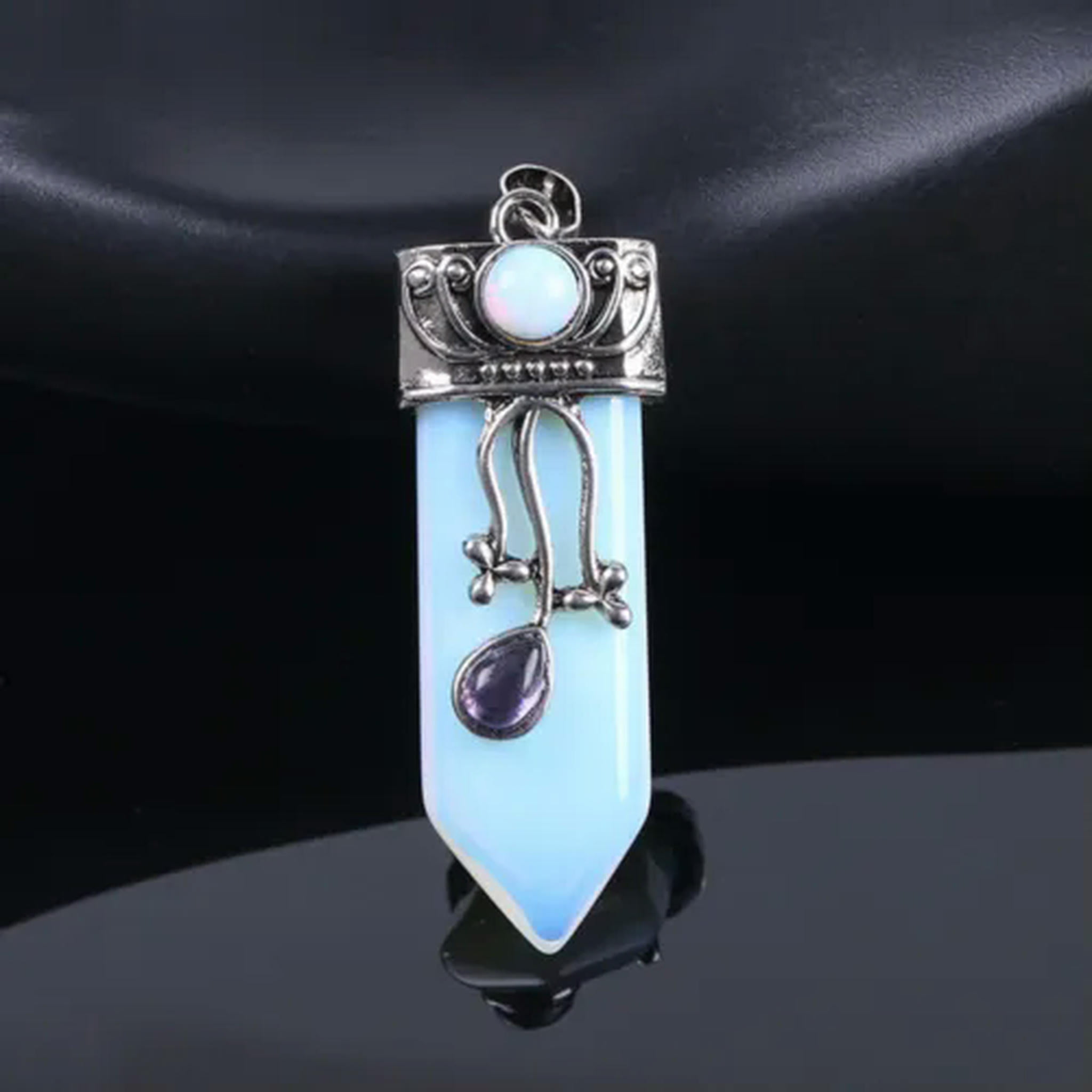 GKNET 1X Natural Quartz Stone sword Pendant Hexagon Bead Energy Reiki ...