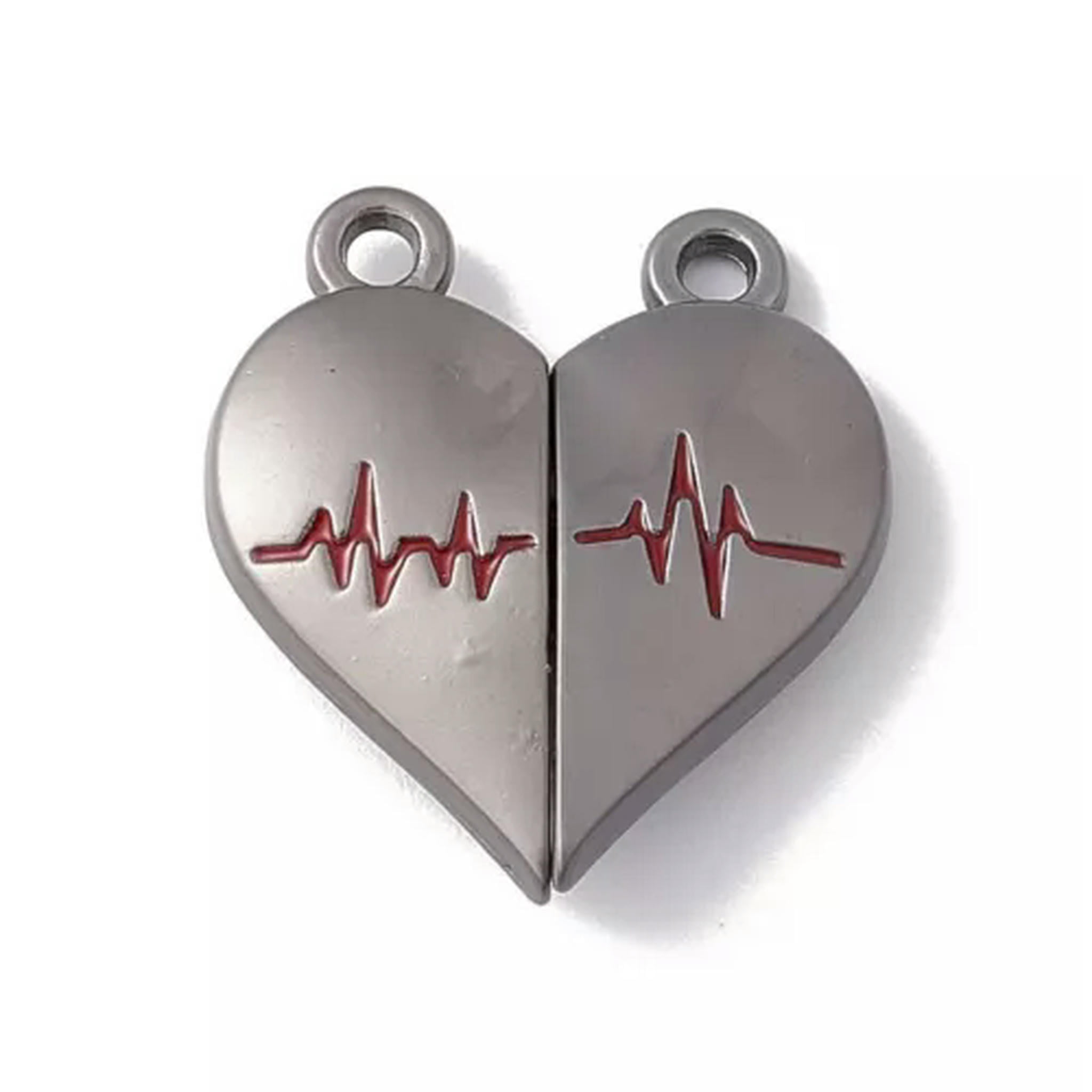 GKNET 20sets Love Heart Round Magnet Clasps ECG Pattern Alloy Connector ...